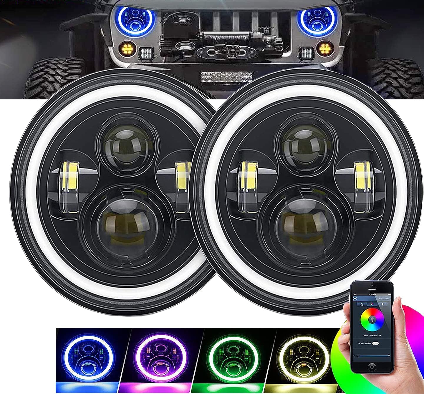 Bluetooth Controlled RGB LED Headlights for Jeep Philippines | Ubuy
