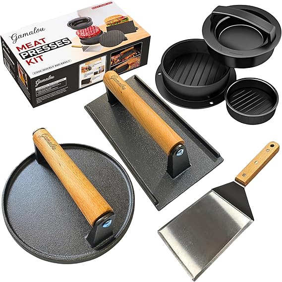 Amazon.com: Gamalou® Smashed Burger Press BBQ Kit: 7" Round & 8.2x4.3 ...