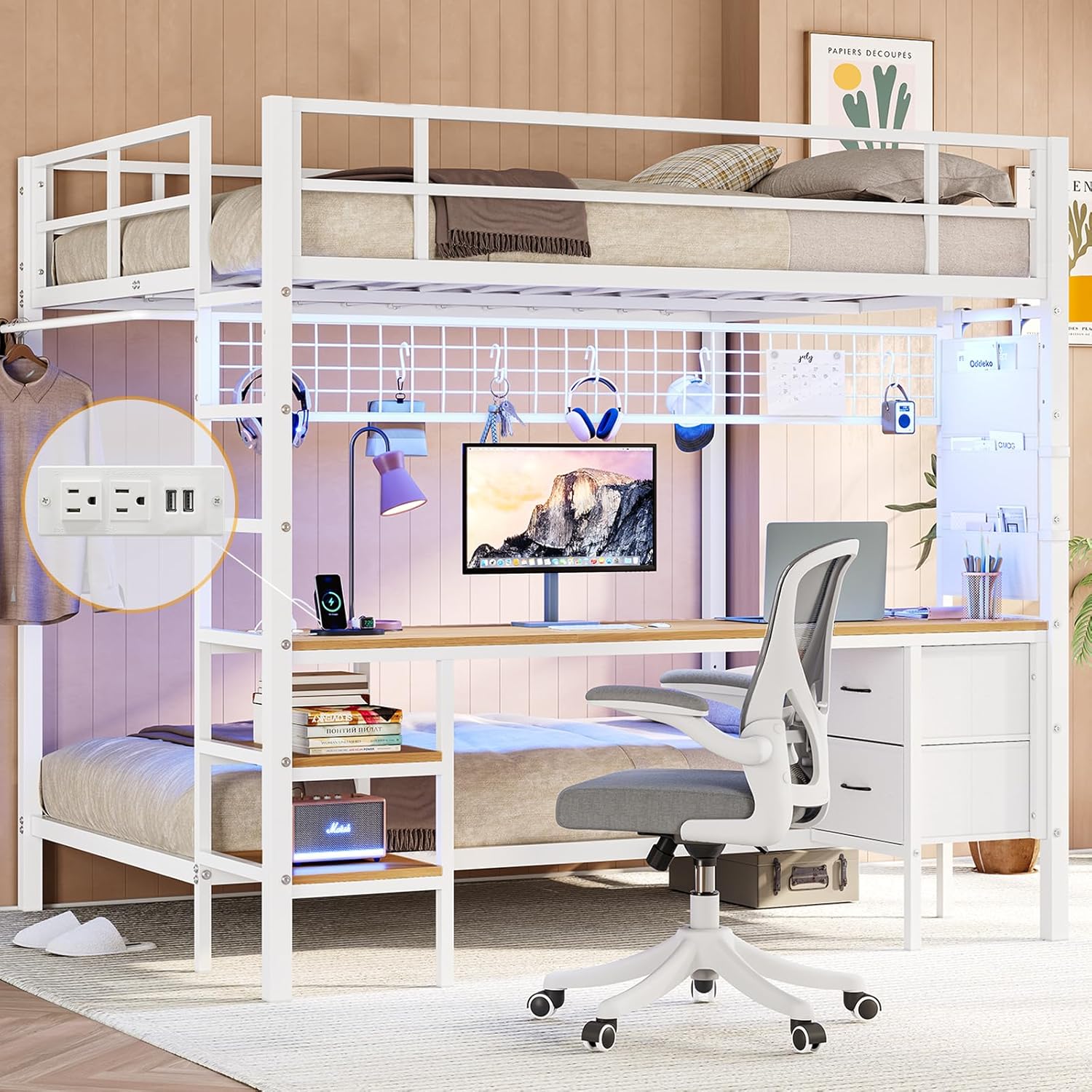 Amazon.com: DICTAC Full Over Twin Size Bunk Bed with Desk and Led ...