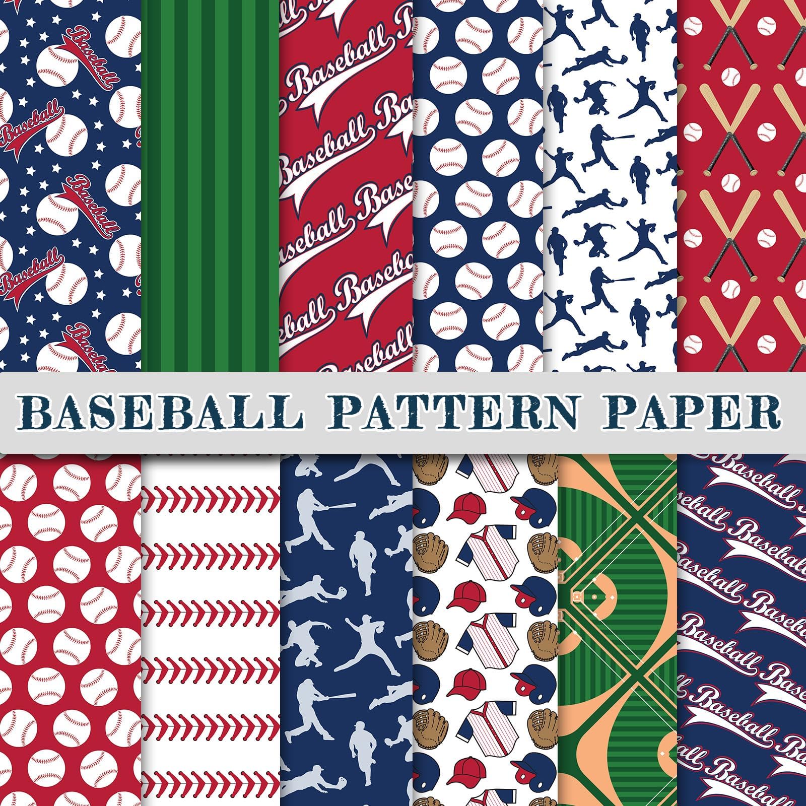 Amazon.com : Whaline 60Pcs Baseball Pattern Paper Sport Scrapbook ...