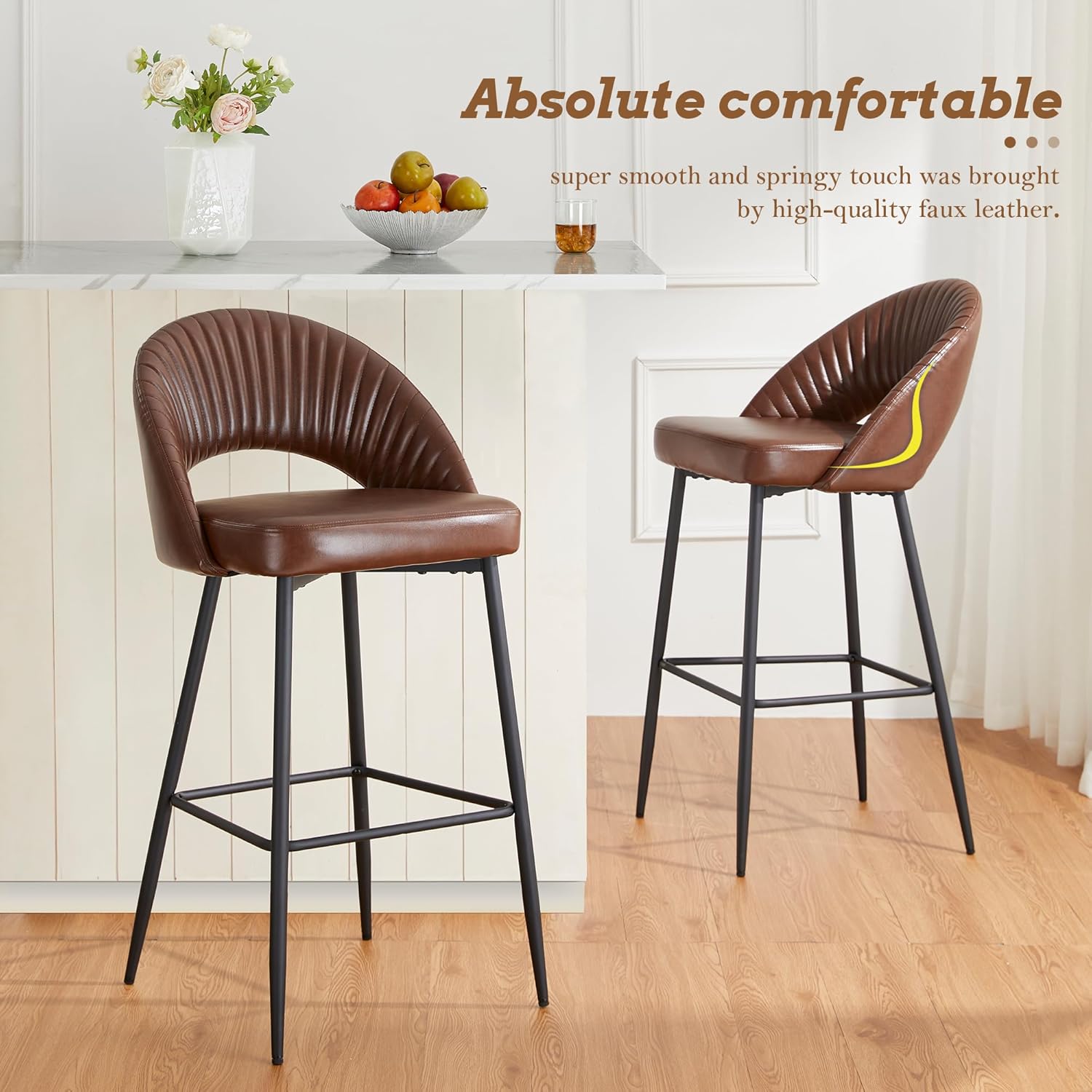 glitzhome Juego de 2 taburetes altos modernos de piel sintética ...