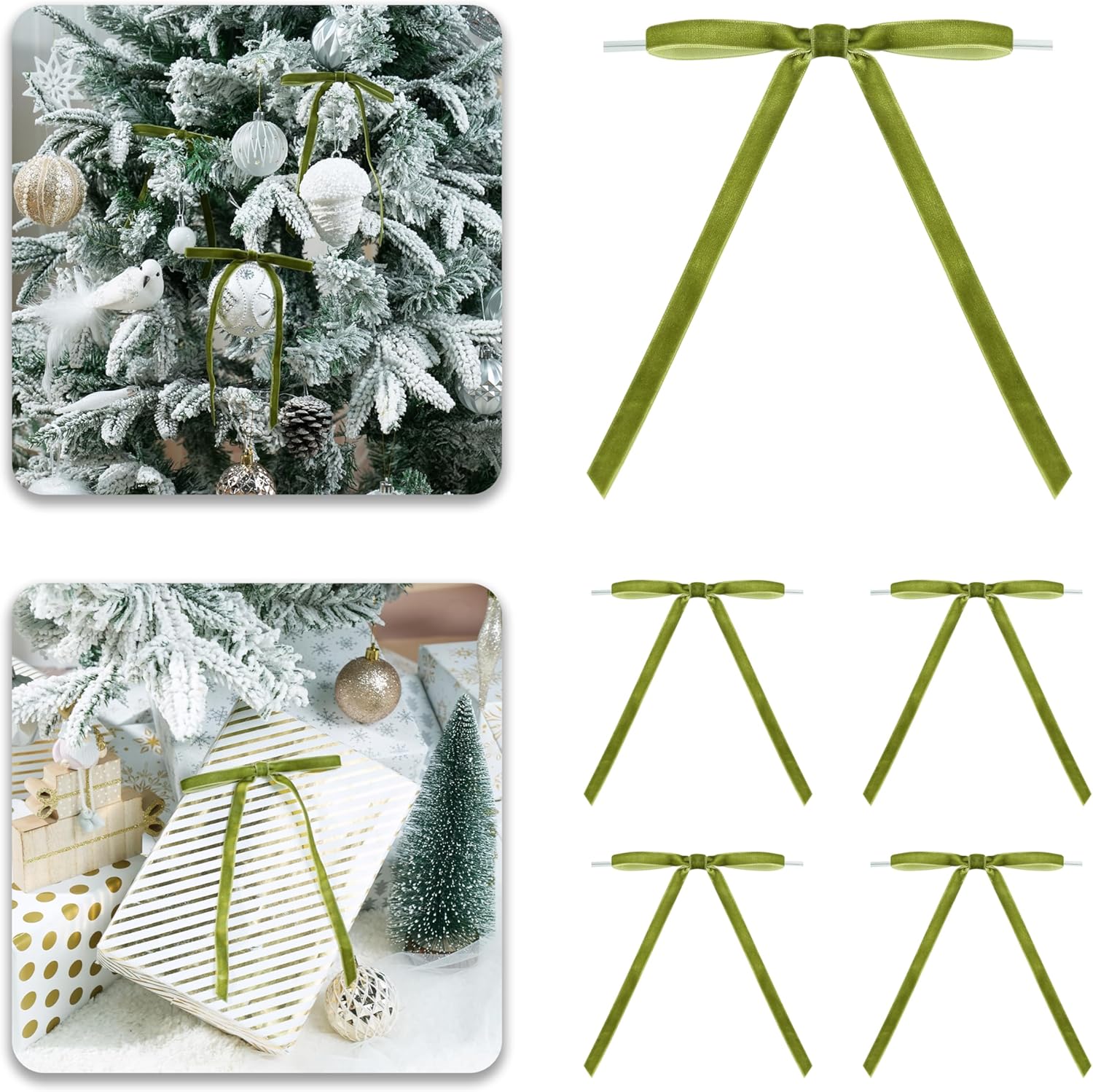 Amazon.com: LIZLOVESS Moss Green Velvet Ribbon Christmas Bow 5 x 7 ...