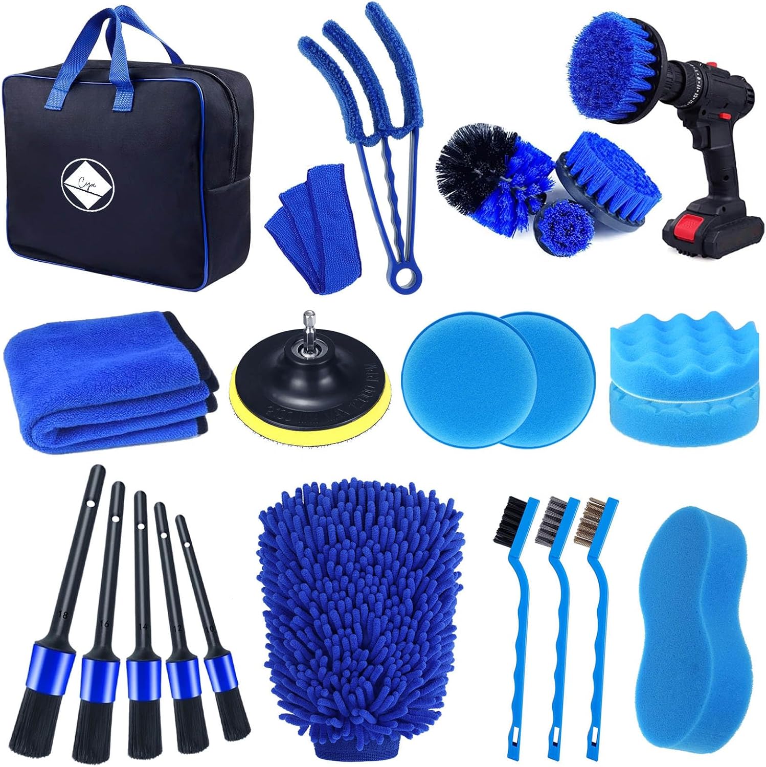 Amazon.fr : CYA Kit Nettoyage Voiture 23 Pièces Pro-Brosses Perceuse ...