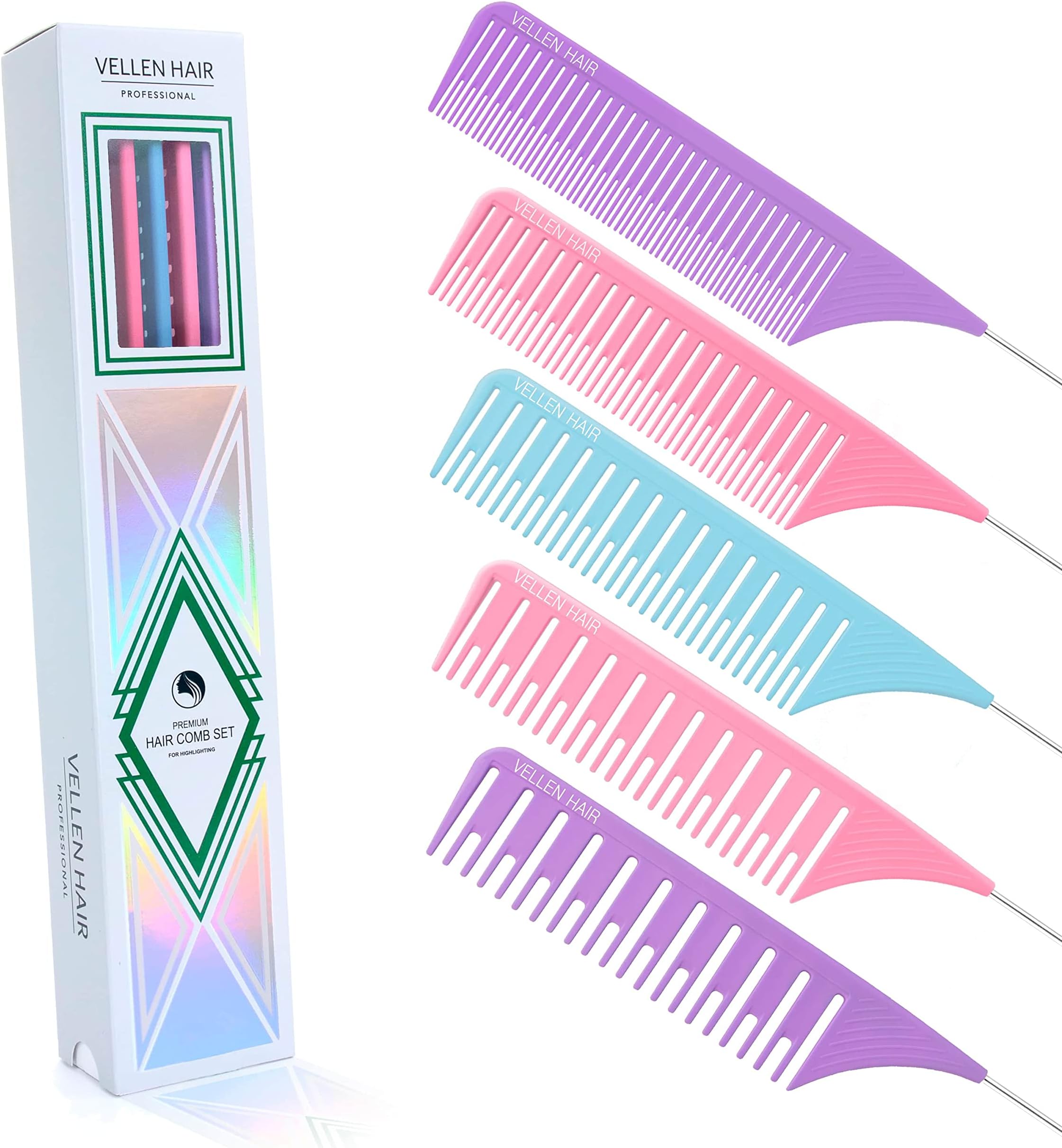 Amazon.com : Vellen Hair Ultimate Highlight Comb Set, 5 Sizes PEI ...