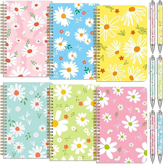 Resurhang 6 Pack A5 Daisy Spiral Notebooks Preppy Journal Cute ...