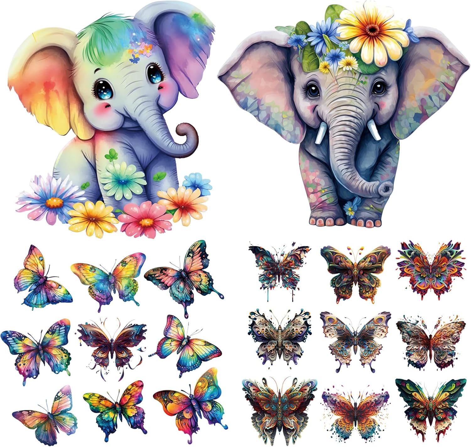 Amazon.com: 20 Pieces Iron on Transfers Butterfly Elephant Iron on ...