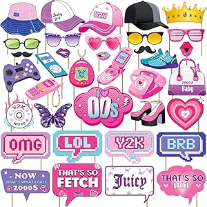 Amazon.com: 36pc 2000s Party Decorations Photo Booth Props, Y2k Party ...