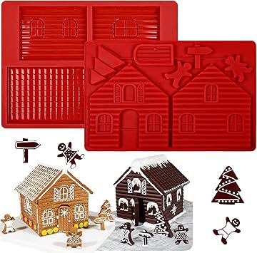 Amazon.com: Webake Gingerbread House Mold Tray, Christmas Baking Silicone Molds for Cookie ...