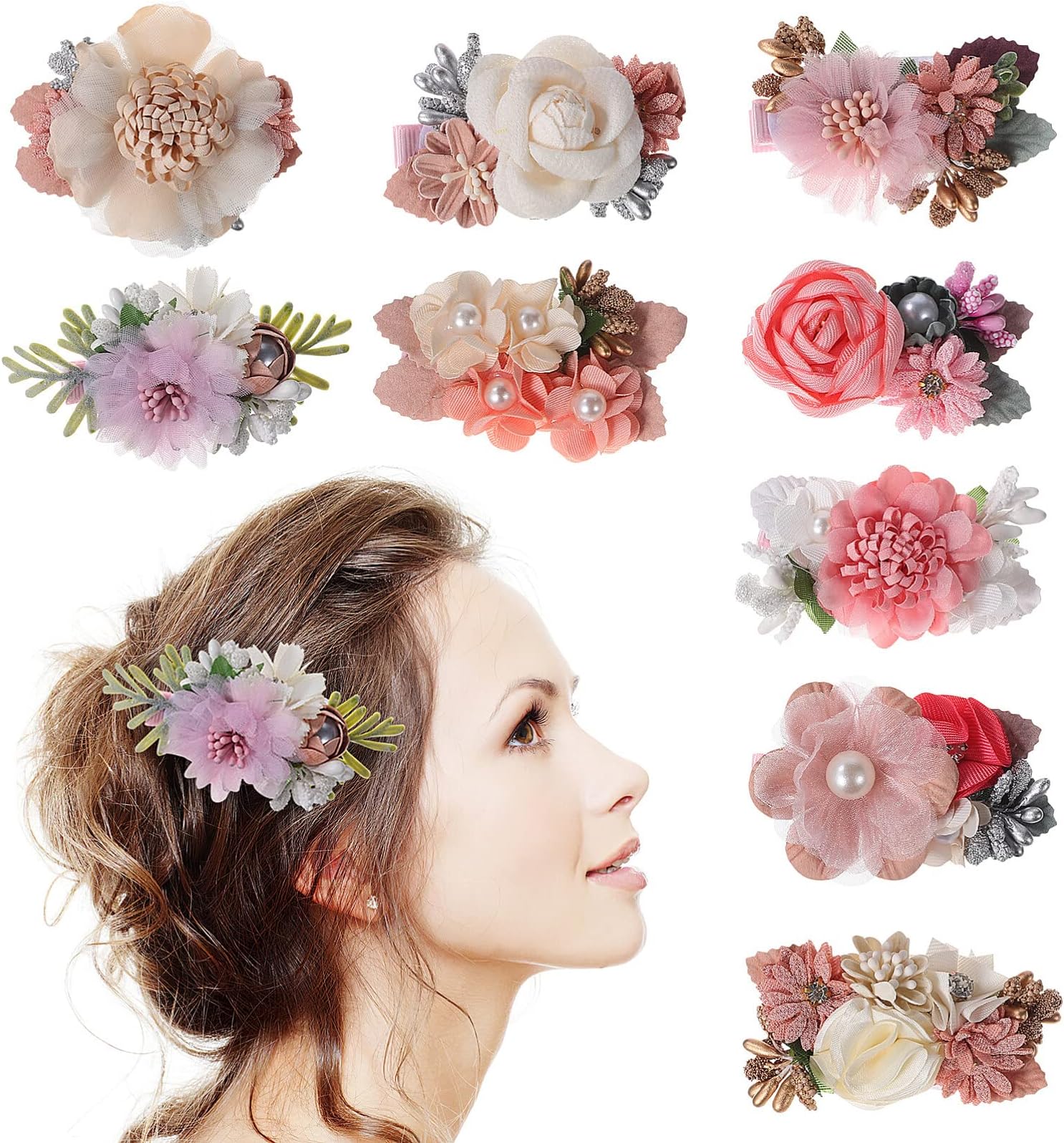 Amazon.com : BBTO 21 Pieces Flower Hair Clip Rose Hair Clips Hair ...