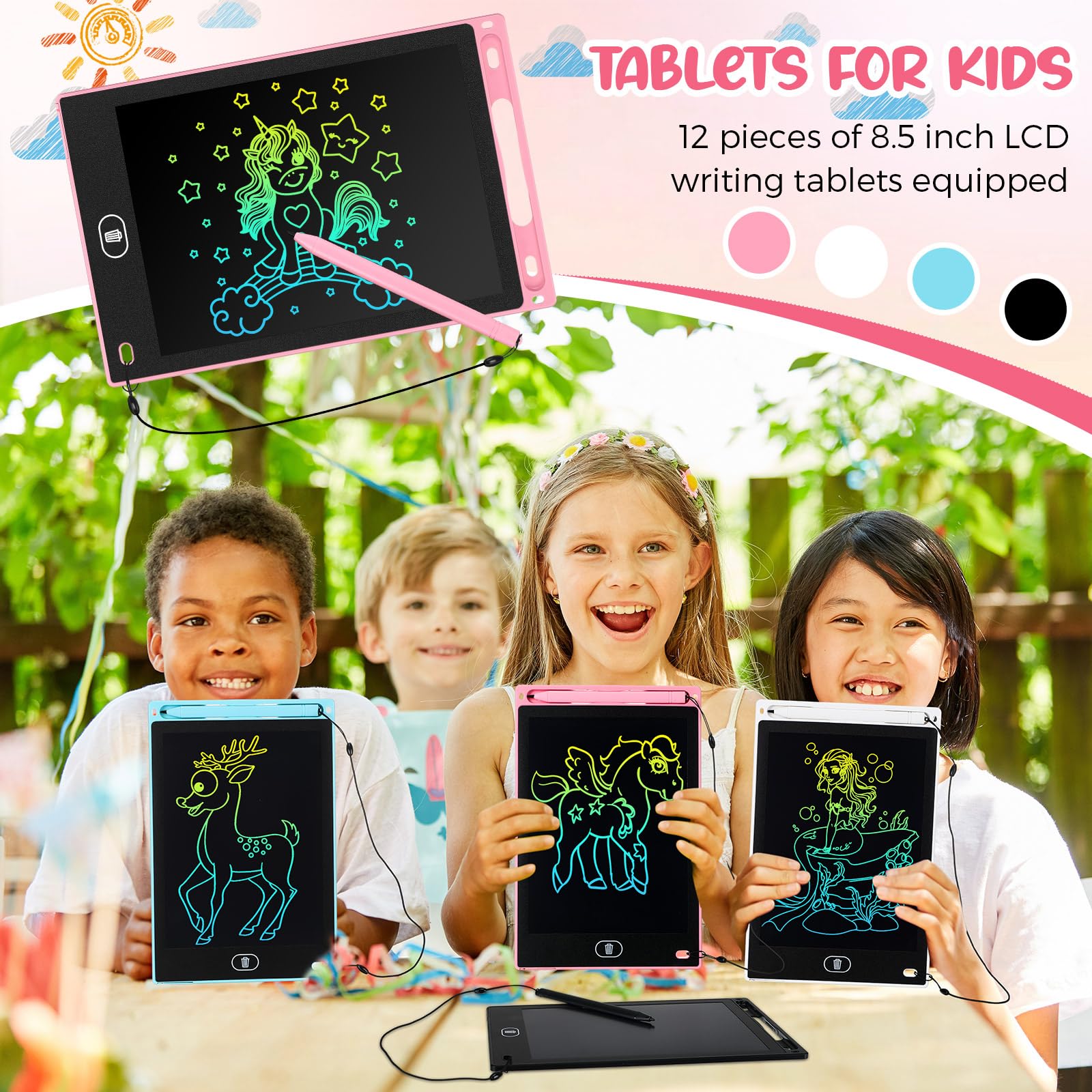 12 Pack LCD Writing Tablets 8.5 Inch Bulk Colorful Doodle Board Kids ...