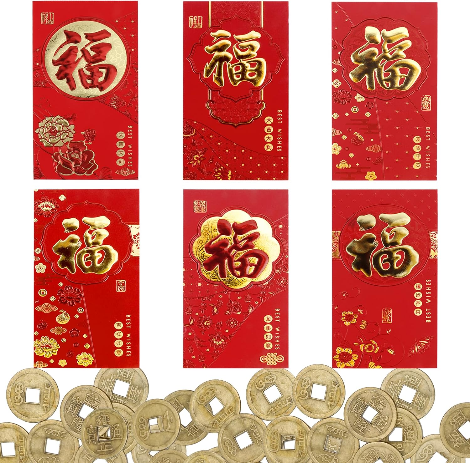 Amazon.com : Chinese red envelopes + Feng Shui Coins : Office Products