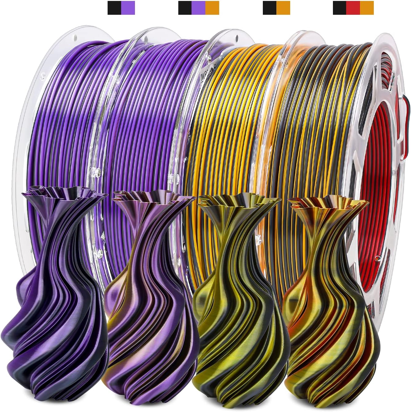 Premium 3D Printer Filament Bundle - Dark Silk Tricolor Dual Color ...