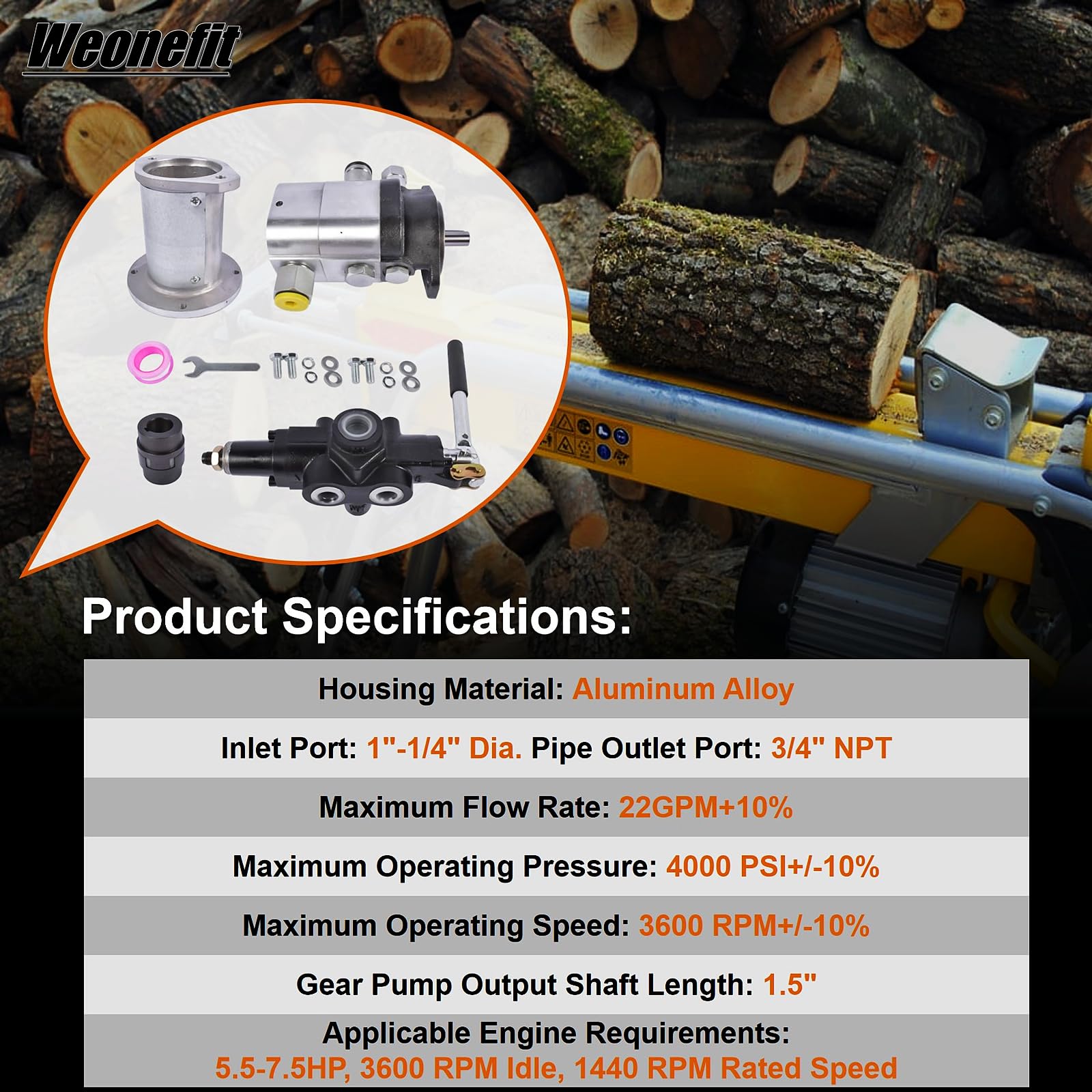 Snapklik.com : Hydraulic Wood Log Splitter Pump Kit - 22 GPM, 2 Stage ...