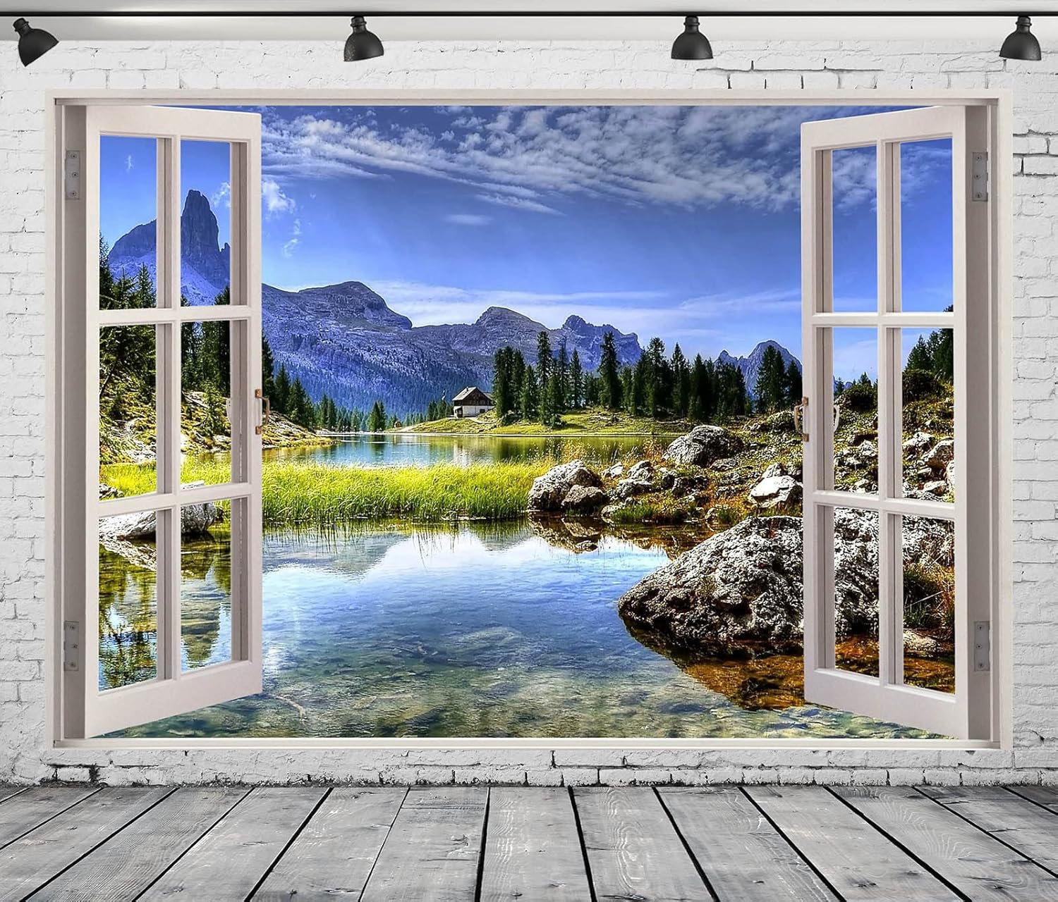 Amazon.com : Loccor 10x6.5ft Fabric Window Landscape Backdrop Mountain ...
