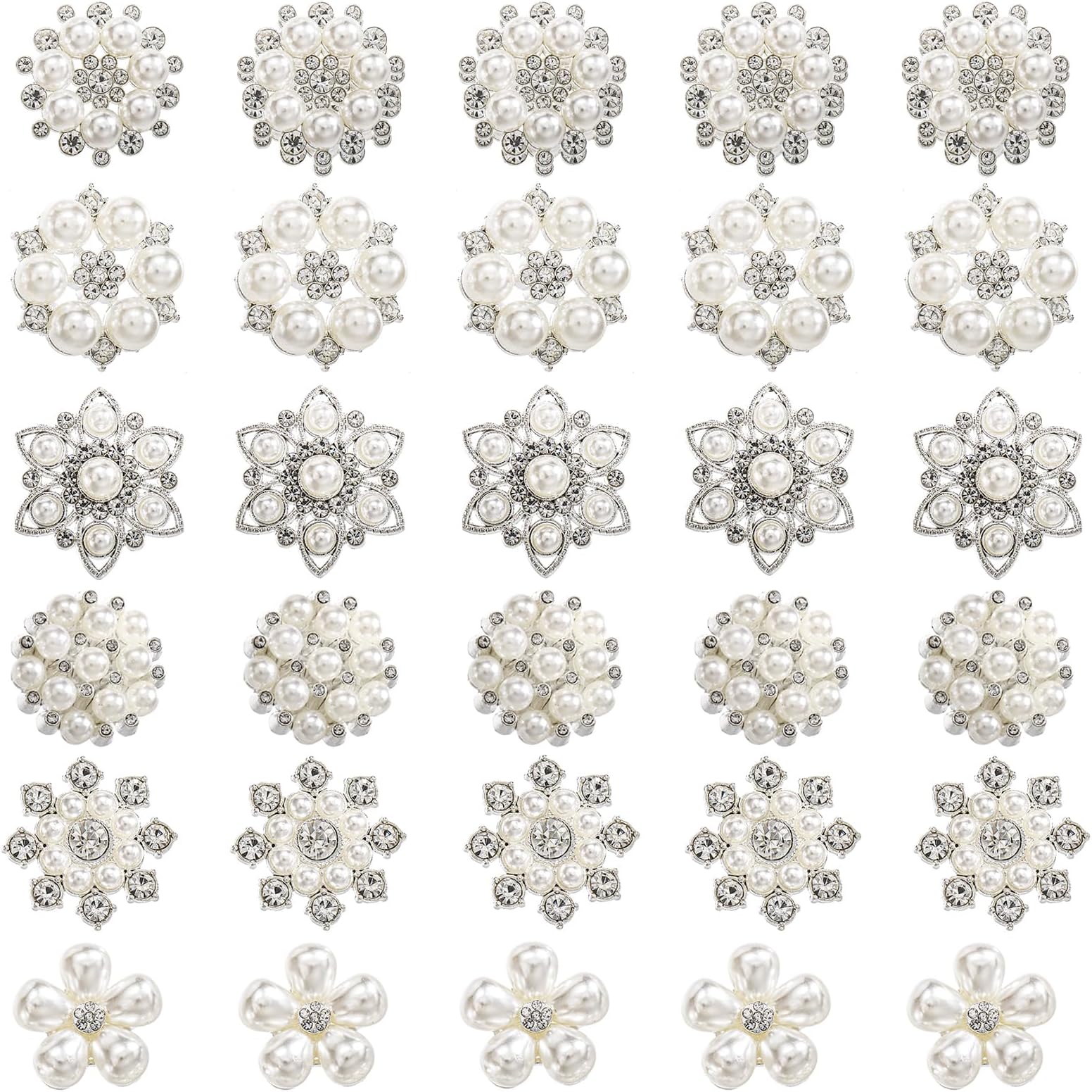 Amazon.com: Heyiwell 20PC Pearl Rhinestone Flower Flatback Buttons ...