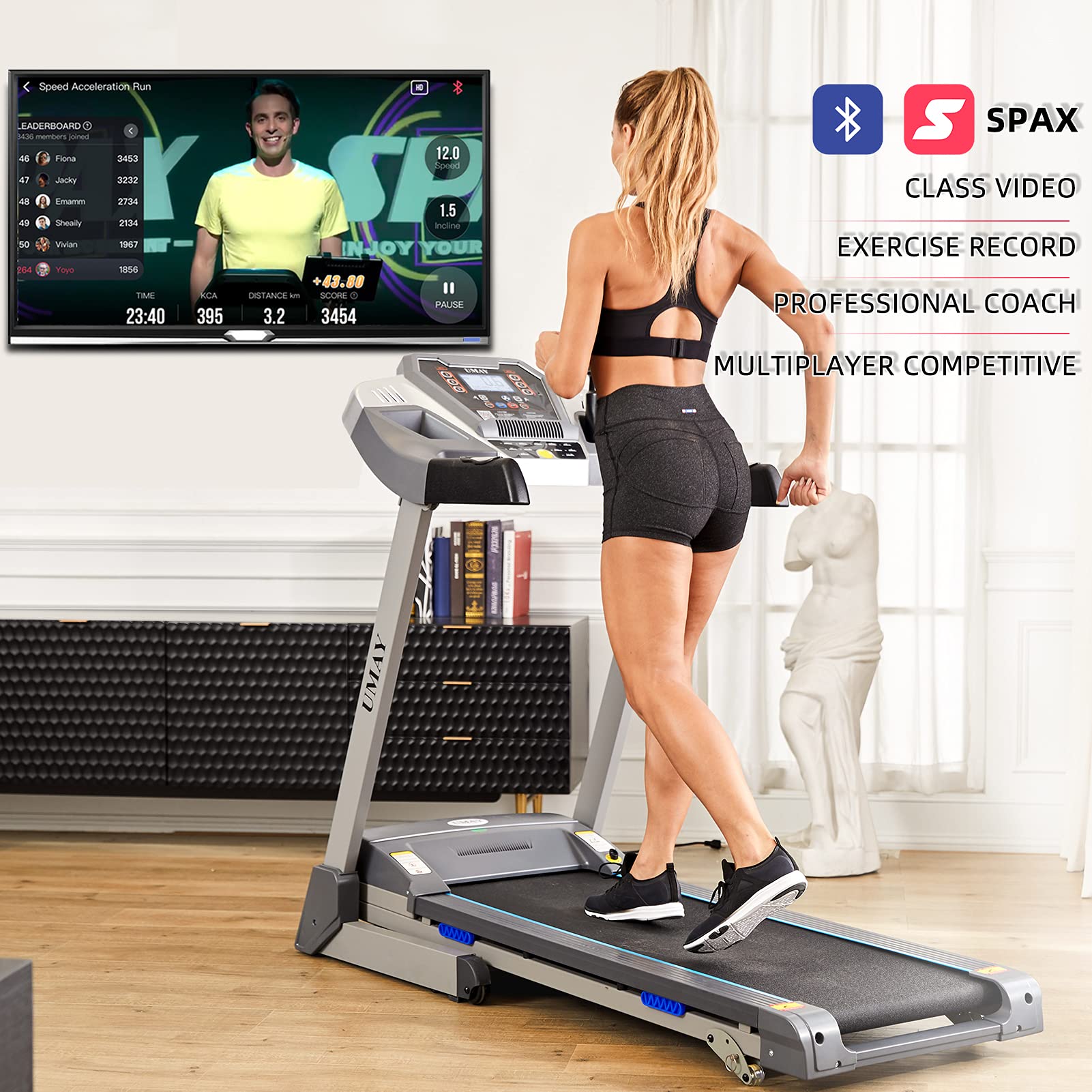 UMAY Foldable Treadmill with Incline, Portable Treadmills for Home ...