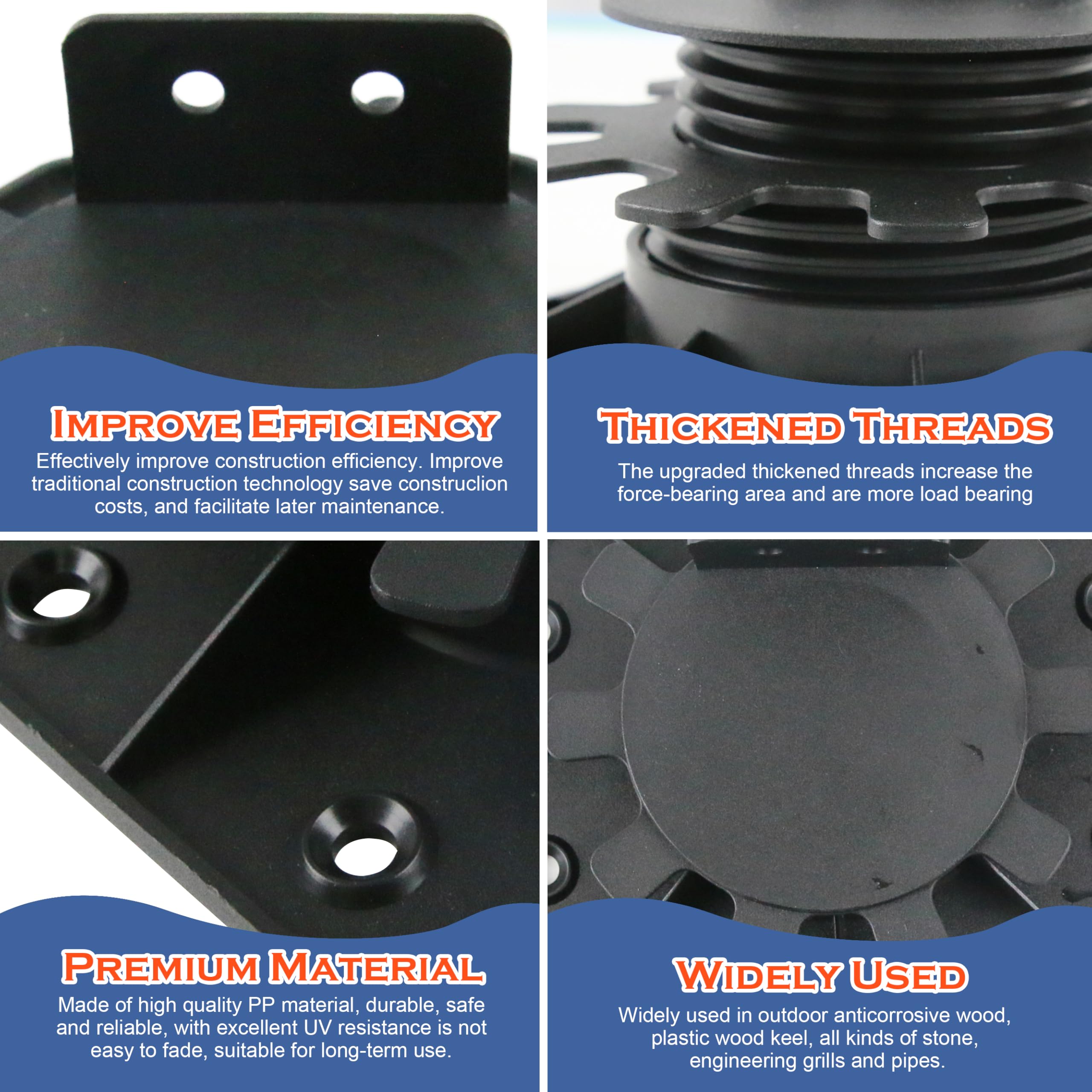 Adjustable Deck Pedestal Support Deck Block With Fastener Ring, 24 PCS ...