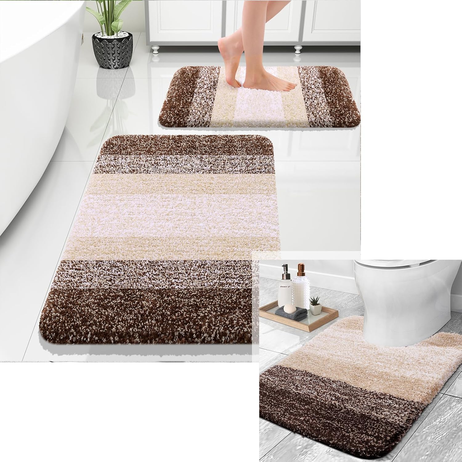 Amazon.com: OLANLY Ombre Bath Rug and Toilet Rugs U-Shaped, Bath Rug ...