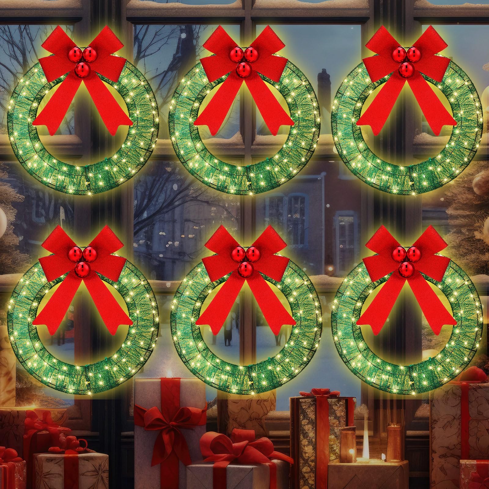 Amazon.com: Yuxung 6 Pack 16'' LED Lighted Christmas Wreath with Red ...