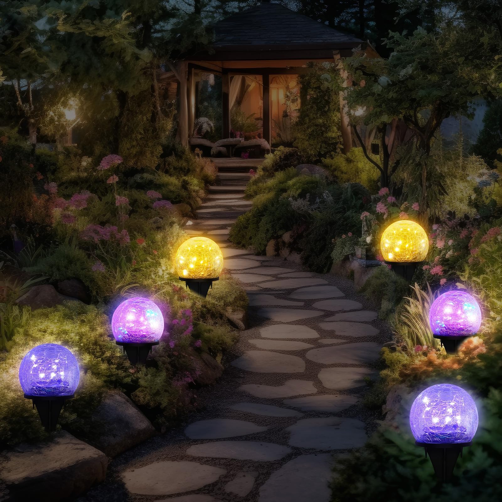 Baquler 6 Pcs Garden Solar Lights Outdoor Garden Decor Decorative Solar ...