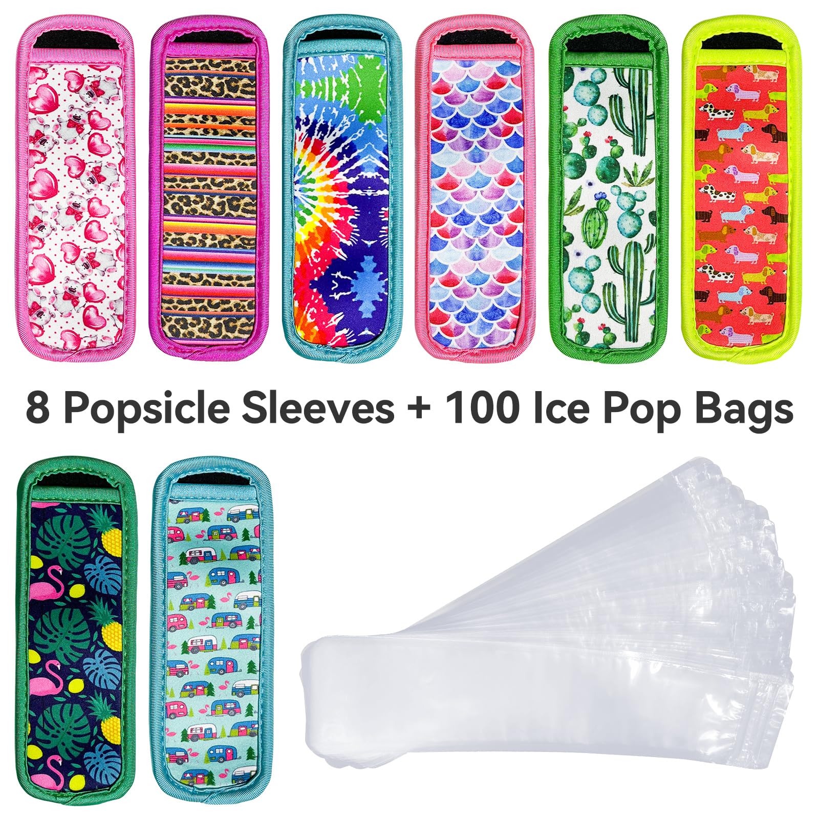 Snapklik.com : TOWLUP 8 Popsicle Sleeves & 100 Ice Pop Bags Set ...