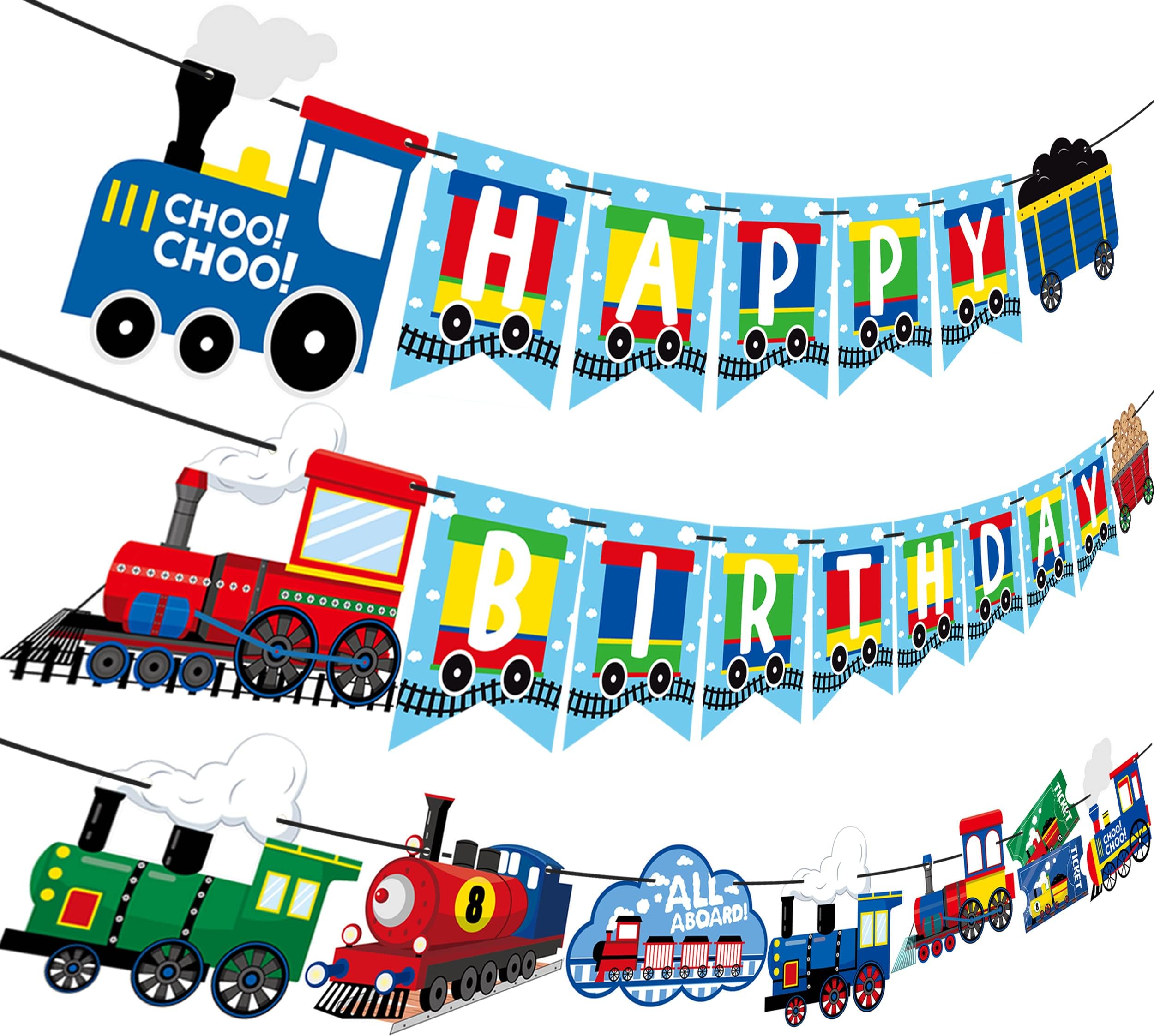 Amazon.com: Dalaber Train Birthday Party Decoration Banner - Railroad ...