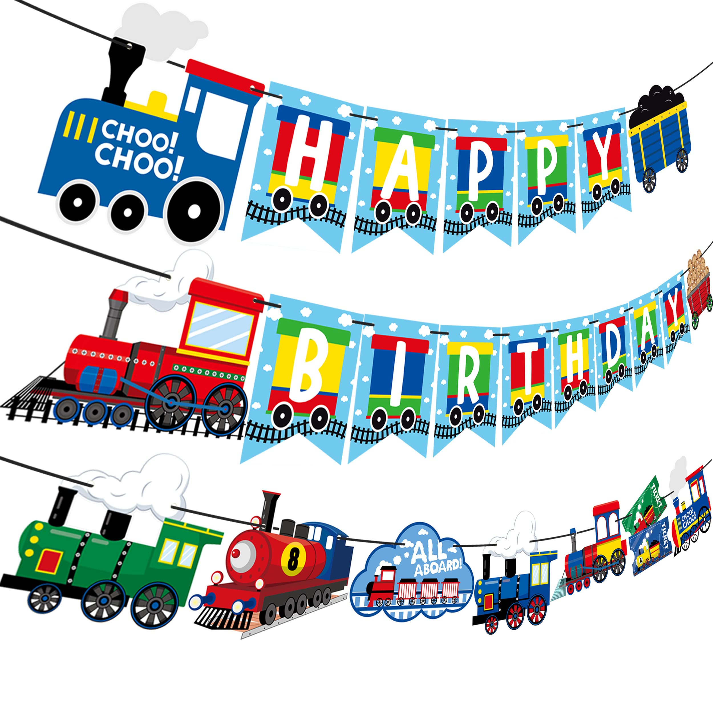 Amazon.com: Train Birthday Party Banner Decorations Retro Train ...