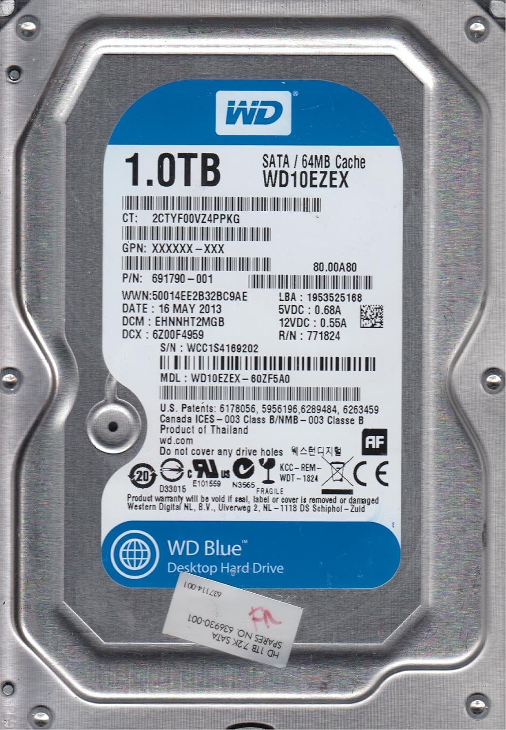 Amazon.com: WD10EZEX-60ZF5A0, DCM EHNNHT2MGB, Western Digital 1TB SATA ...