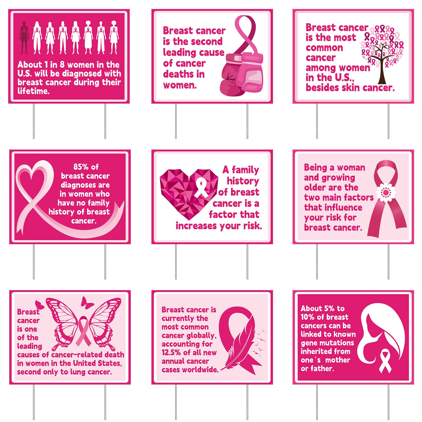 Amazon.com : Barydat 9 Pack Breast Cancer Awareness Facts Yard Signs ...