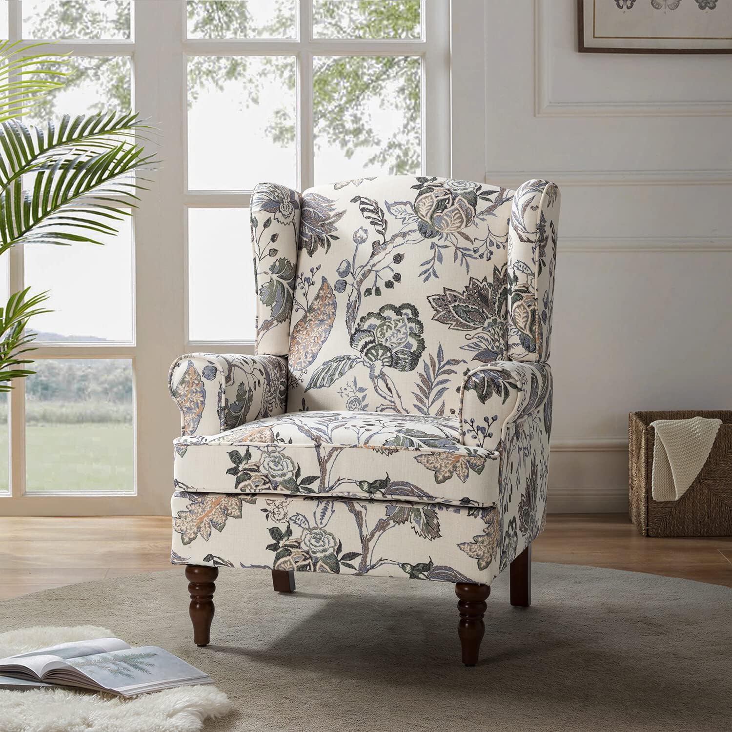 Amazon Hulala Home Wingback Accent Chair With Retro Wood Legs