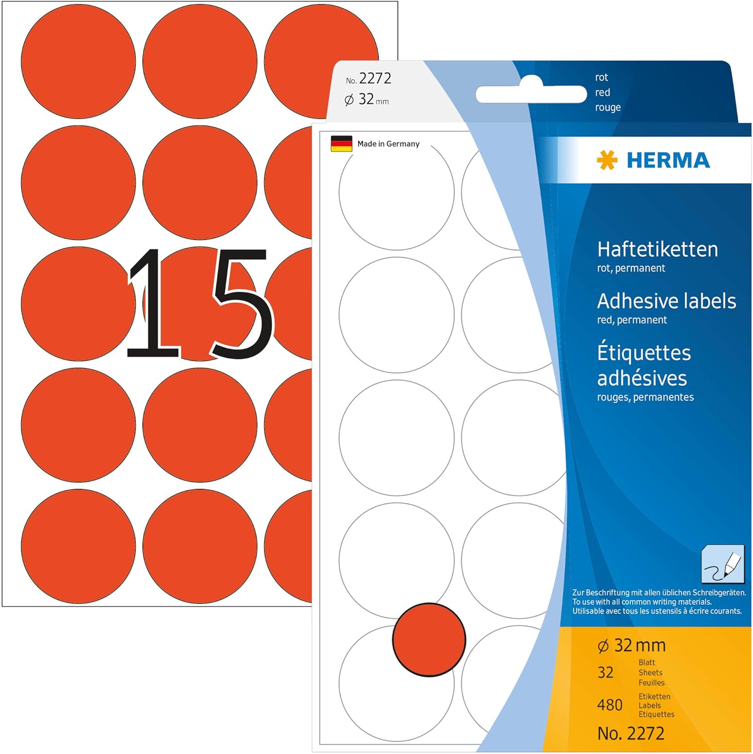 Herma 32 mm Marking Dots Labels in Matt Round Paper - Red (480 Labels ...