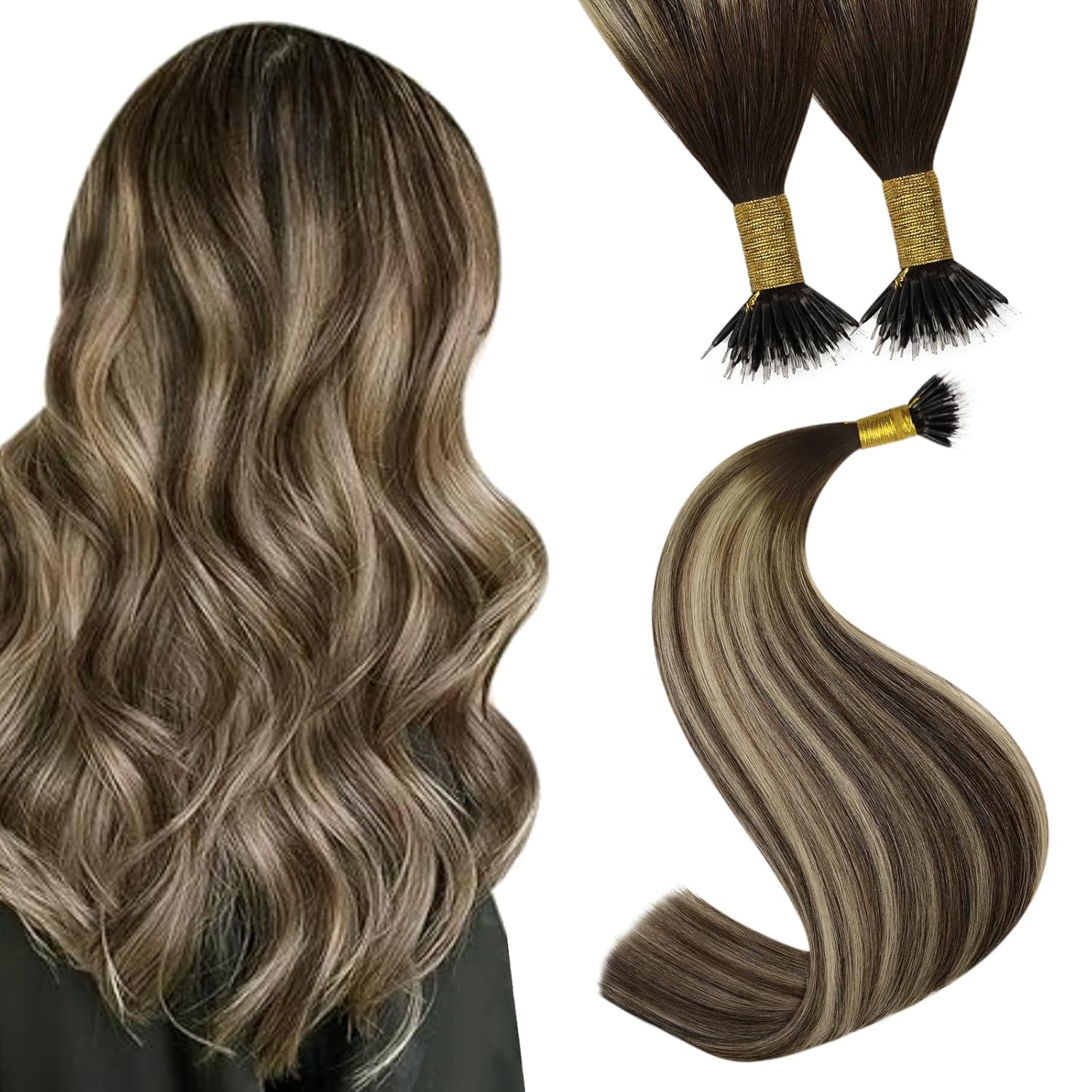 Amazon.com : YoungSee Nano Bead Hair Extensions Brown Balayage Nano ...