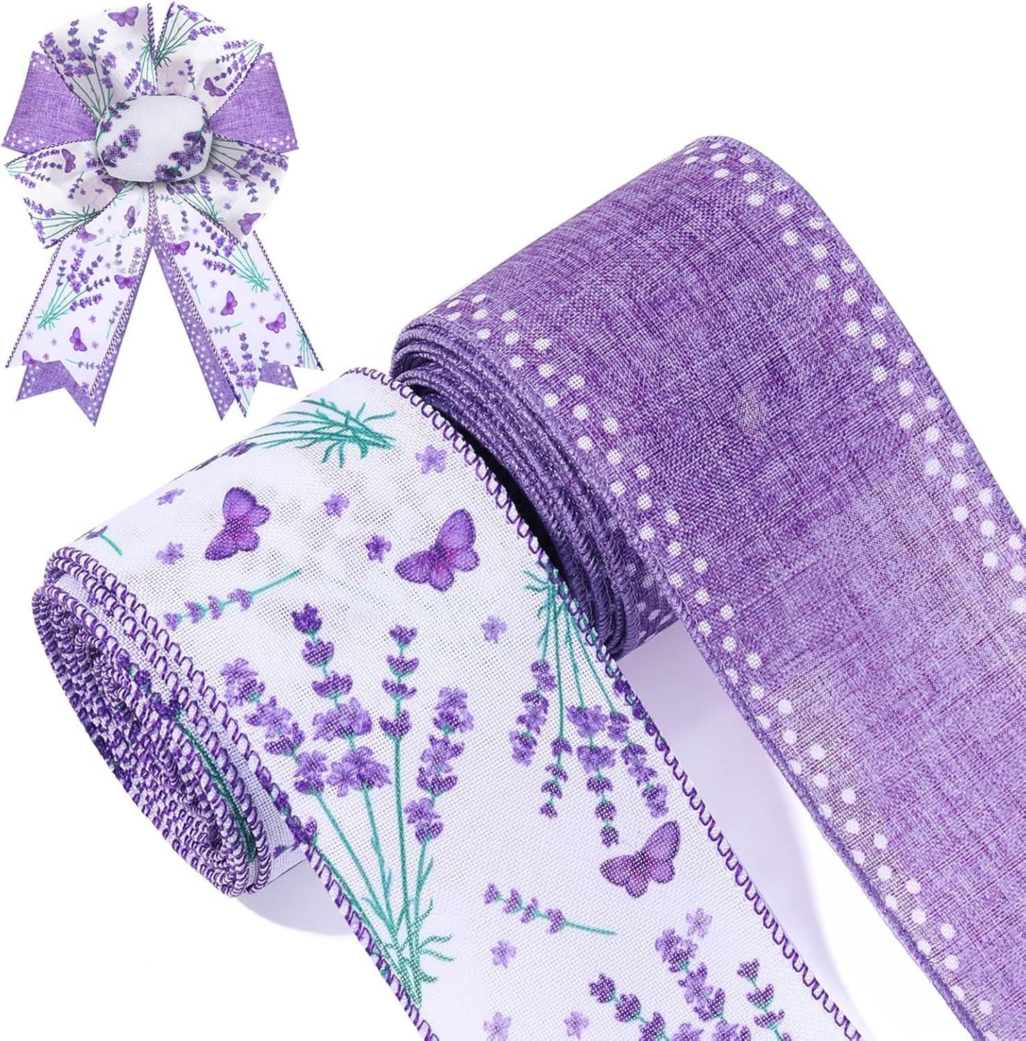 Amazon.com: 2 Rolls Lavender Wired Edge Ribbon 2.5 Inch Purple Floral ...