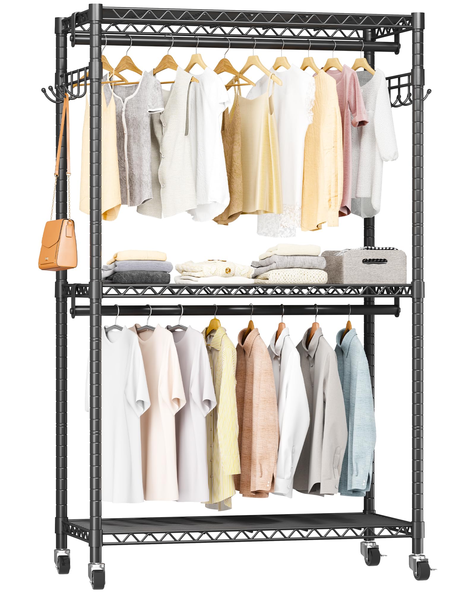 Amazon.com: Heavy Duty Rolling Garment Rack with Adjustable Wire ...