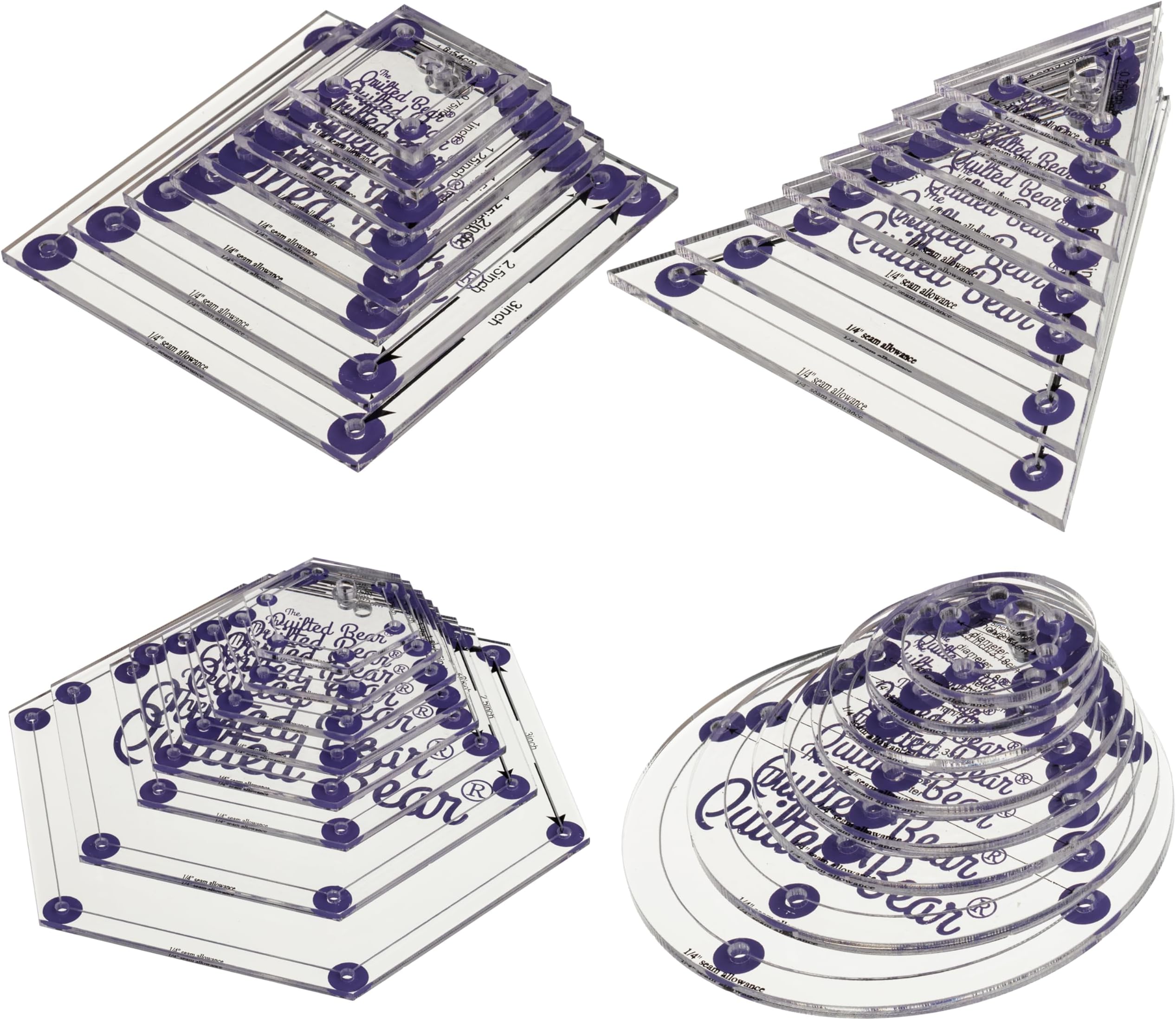 Amazon.com: The Quilted Bear Quilting Template Bundle - 4 Sets of 8 ...