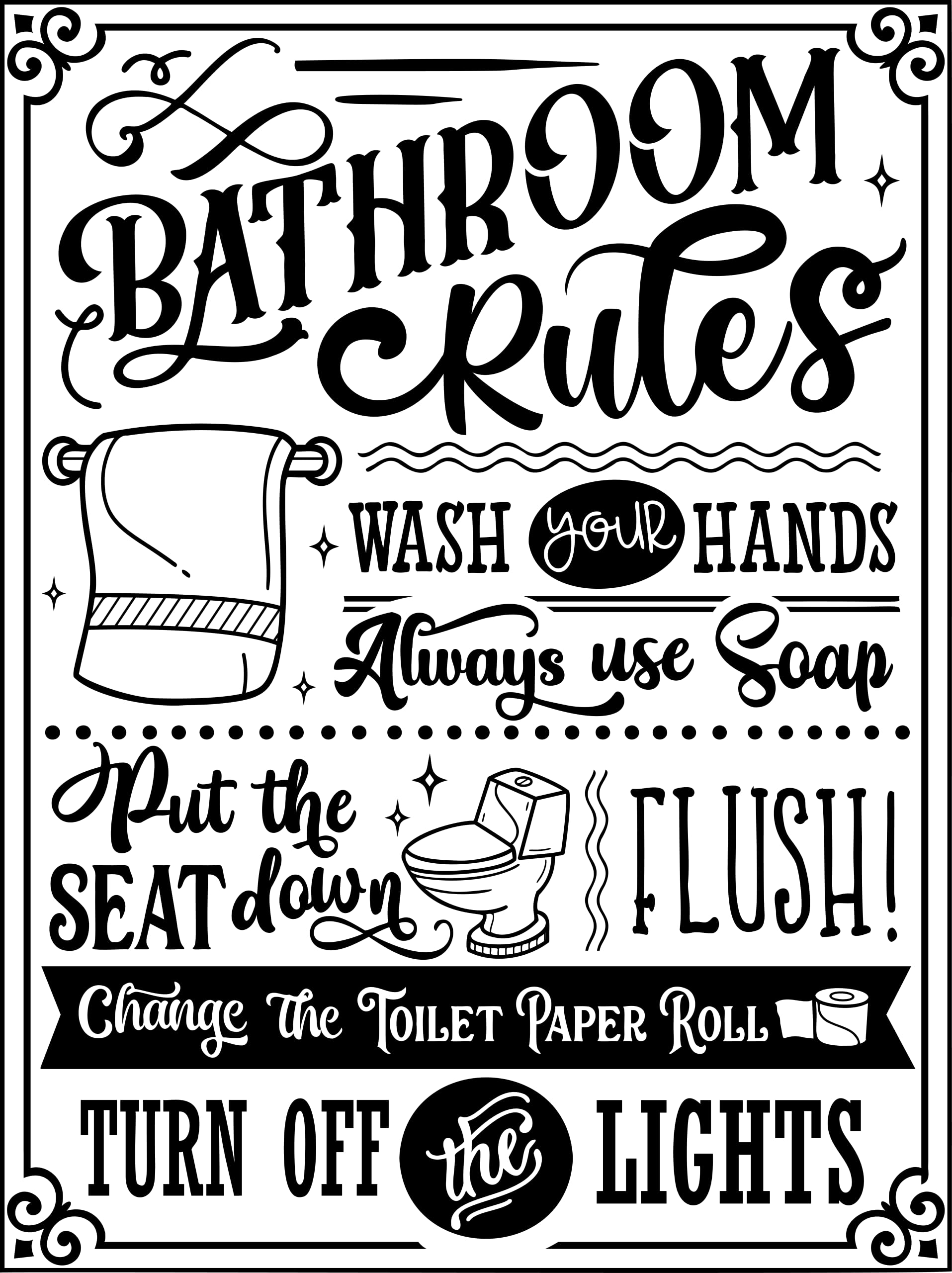 Sawfish® Bathroom Rules Wall Art Wall Decor, Funny Vintage Bathroom ...