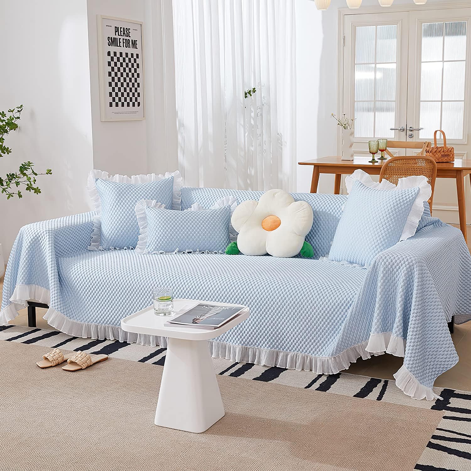 Amazon.com: Blue Cooling Sofa Cover Made of Cooling Silk for 3 Cushion ...