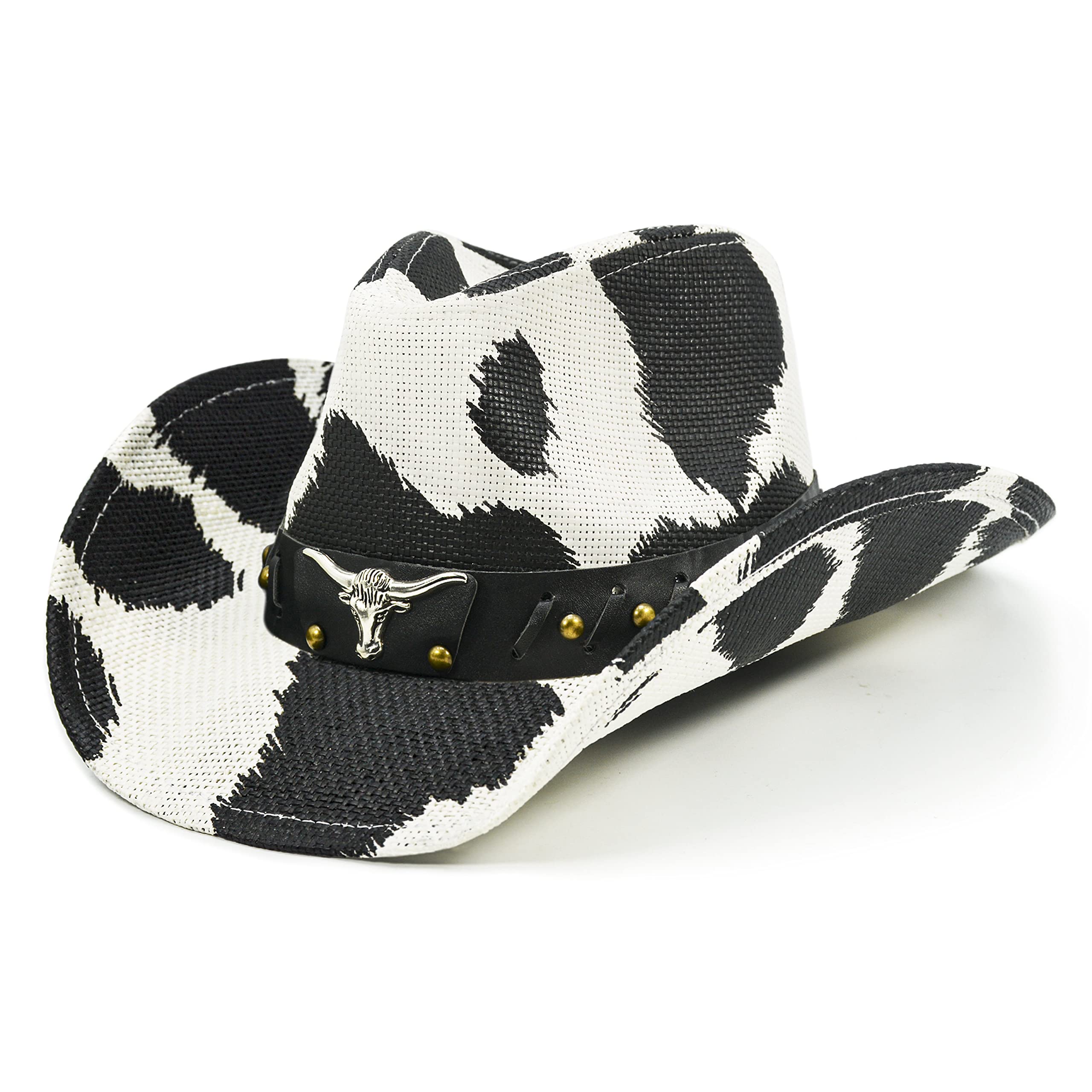 FLUFFY SENSE. Cow Print Cowboy Hat for Women Funny Cowgirl Hat - Straw ...