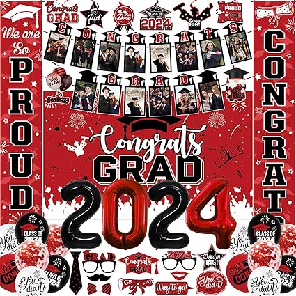 Amazon.com: Graduation Decorations Class of 2024, Red And Black ...