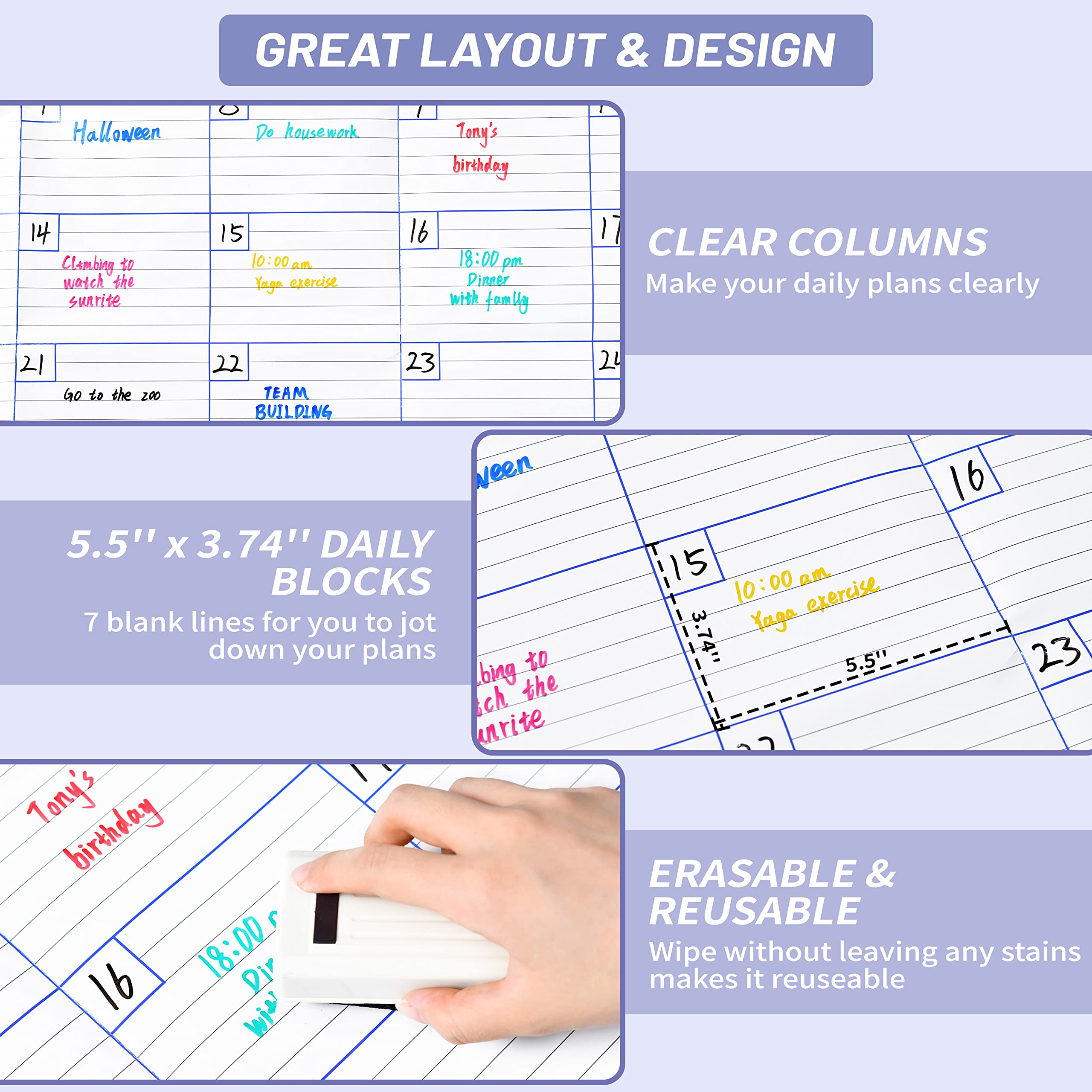 Snapklik.com : Large Dry Erase Calendar For Wall - Undated 1 Month ...