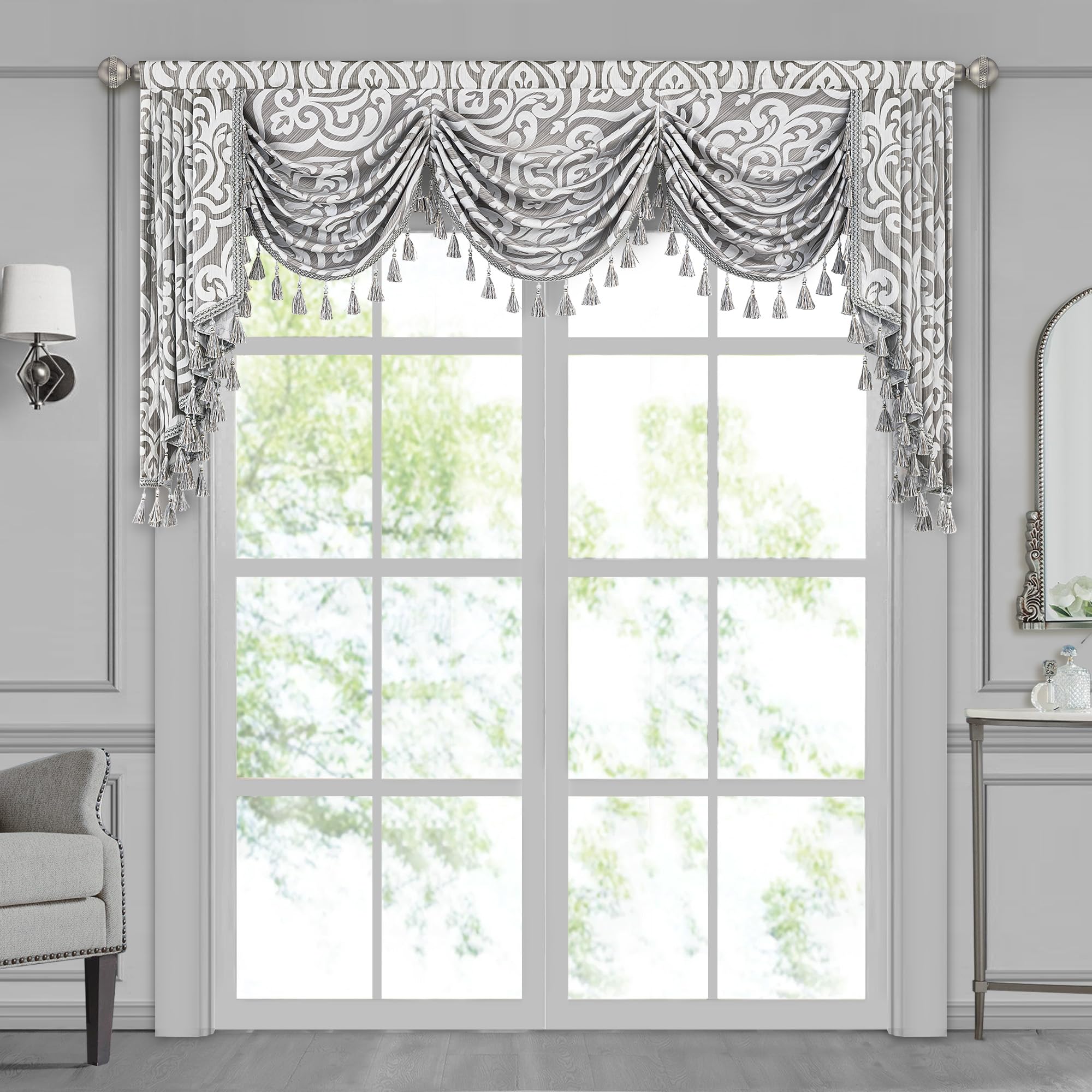 Amazon.com: Loom and Mill Contemporary Jacquard Waterfall Valance for ...