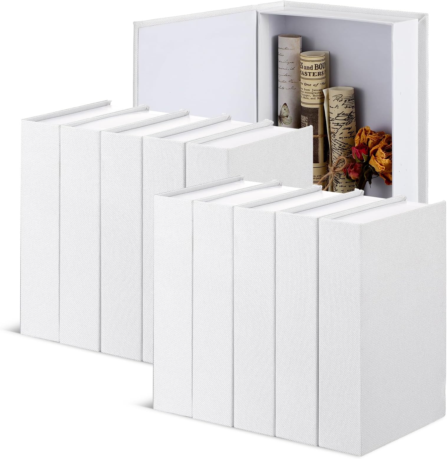 Amazon.com: AuldHome Design Slimline Faux Book Stack (Set of 3, White ...