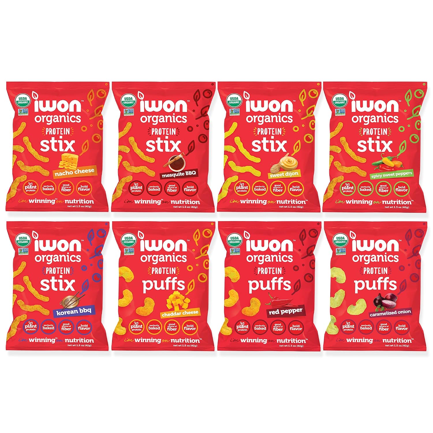 Amazon.com: IWON Organics, Variety Pack of 8 Tasty Snacks, Protein ...