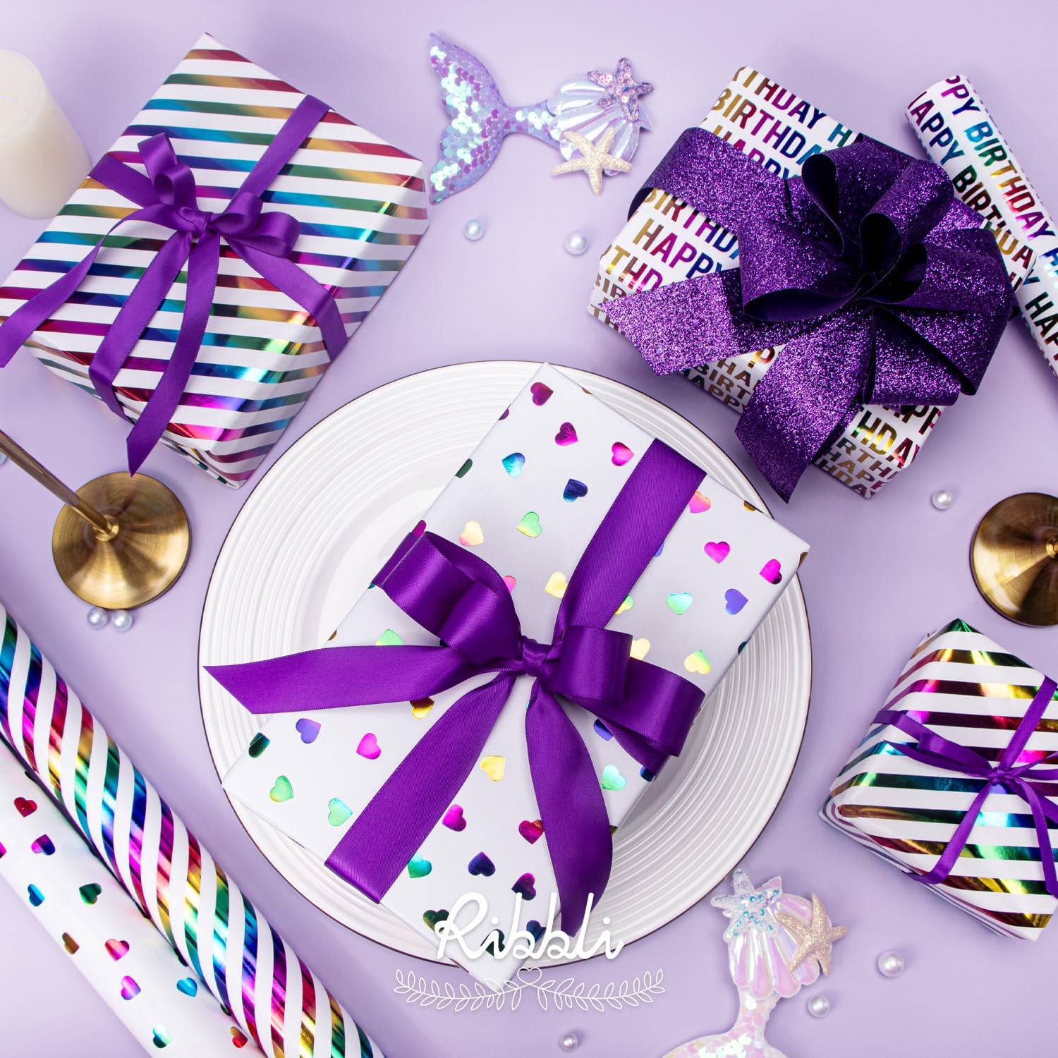 Snapklik.com : Ribbli Birthday Wrapping Paper Iridescent Gift Wrap Mini ...