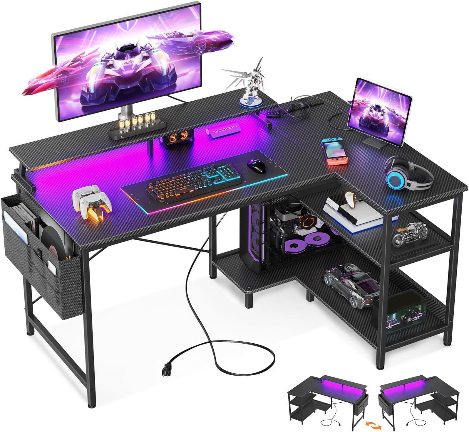 Amazon.com: Halitaa 47 Inch L Shaped Gaming Desk L Desk Gaming Desk ...