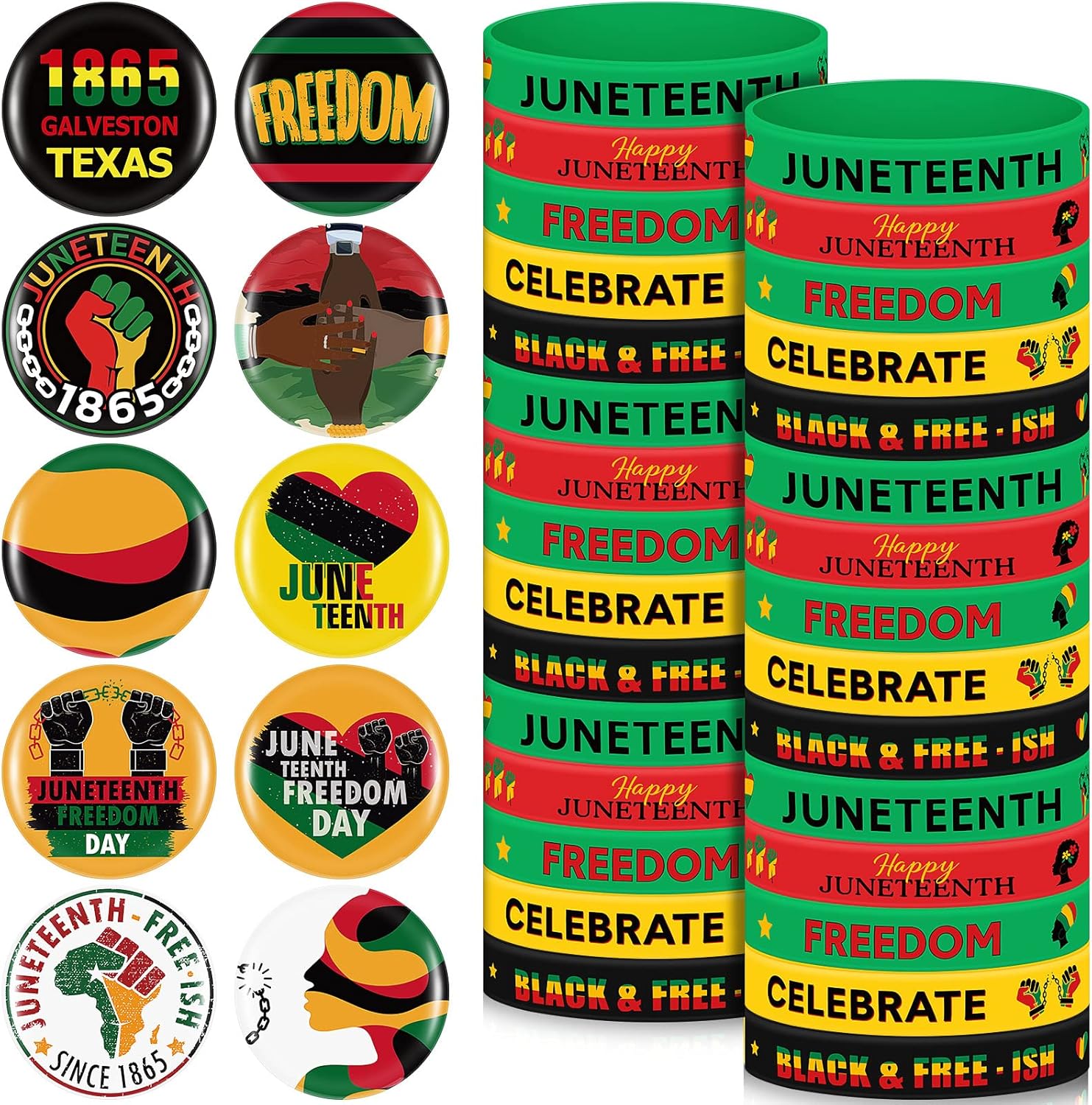 Amazon.com: Batiyeer 100 Pcs Juneteenth Silicone Bracelets with Pins ...