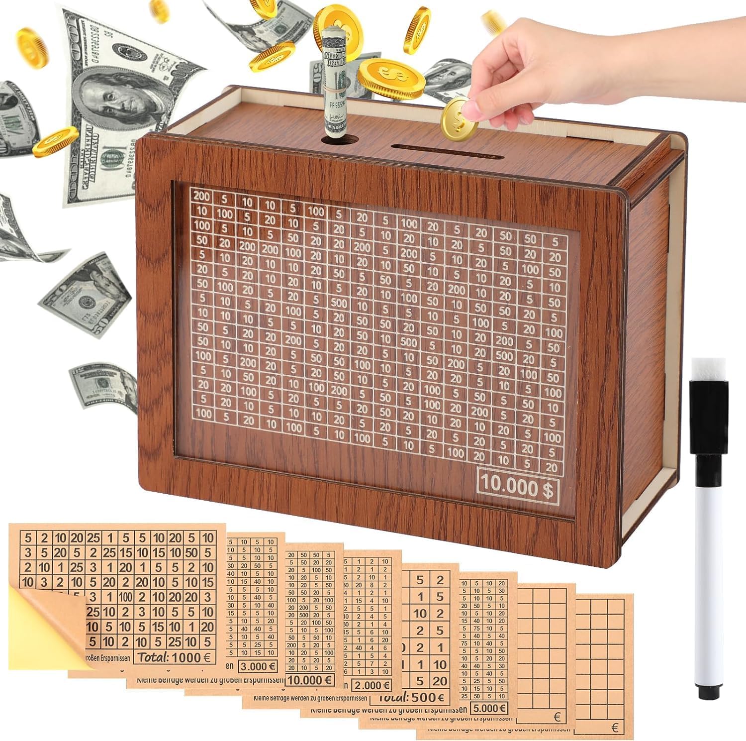 Amazon.com: Cash Vault Wooden Saving Box, Coin Bank for Boys and Girls ...