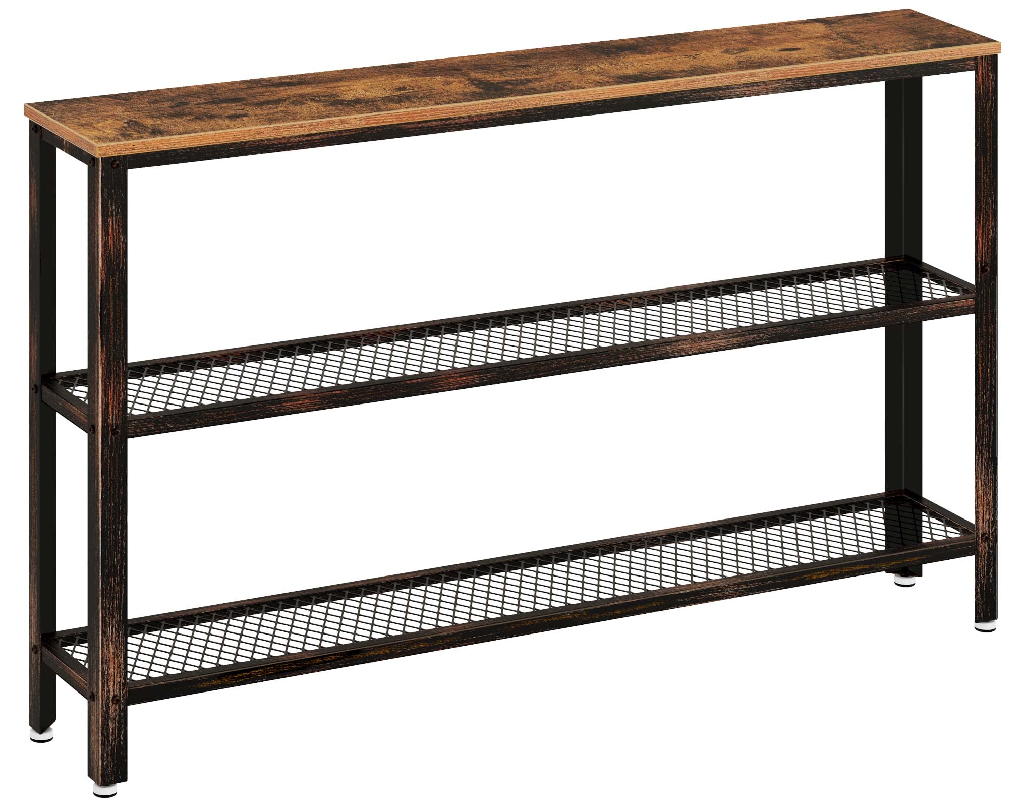 Rolanstar Narrow Console Table, Rustic Sofa Table with 2 Mesh Shelves ...