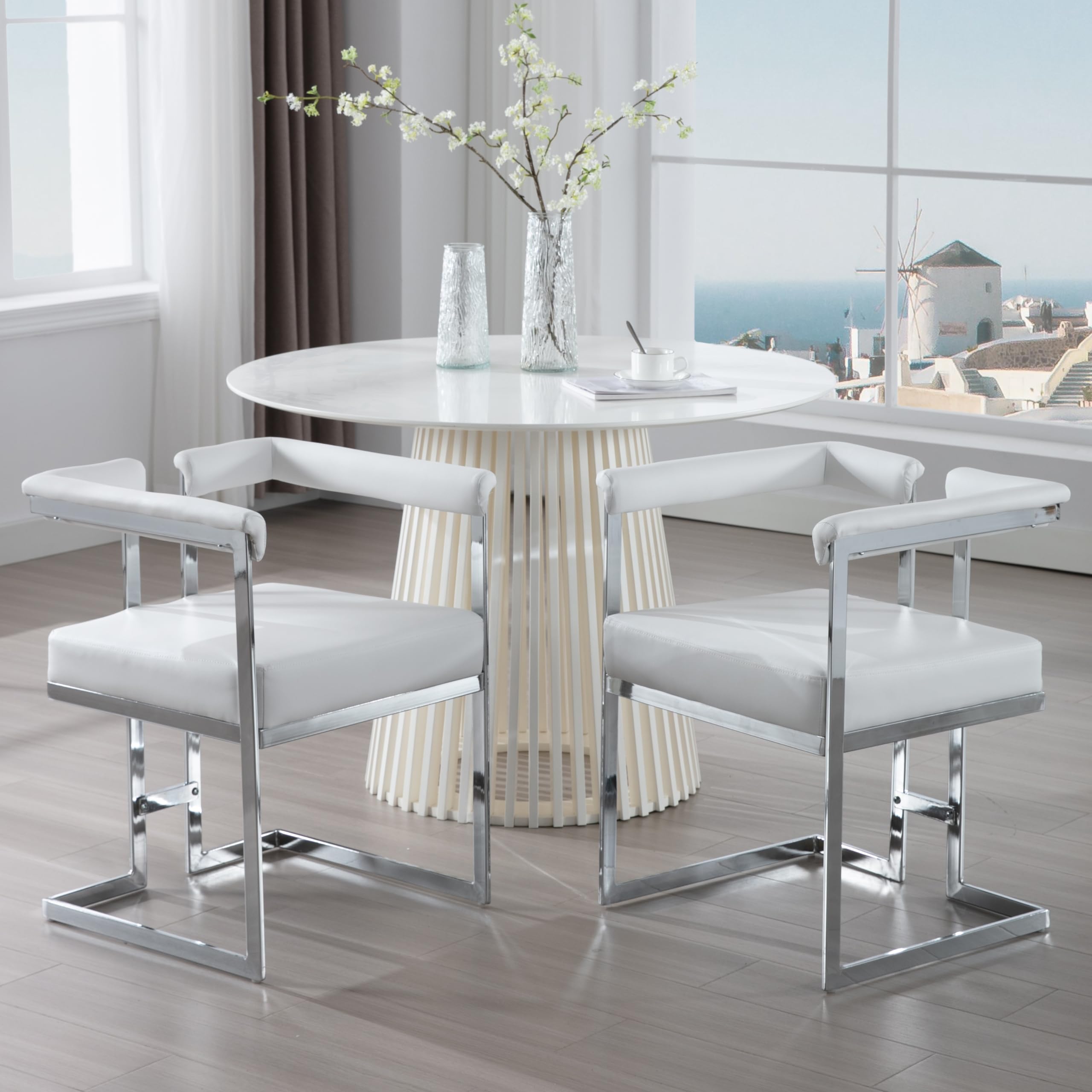 Amazon.com - HEAH-YO Modern Barrel Dining Chairs Set of 2, PU Leather ...