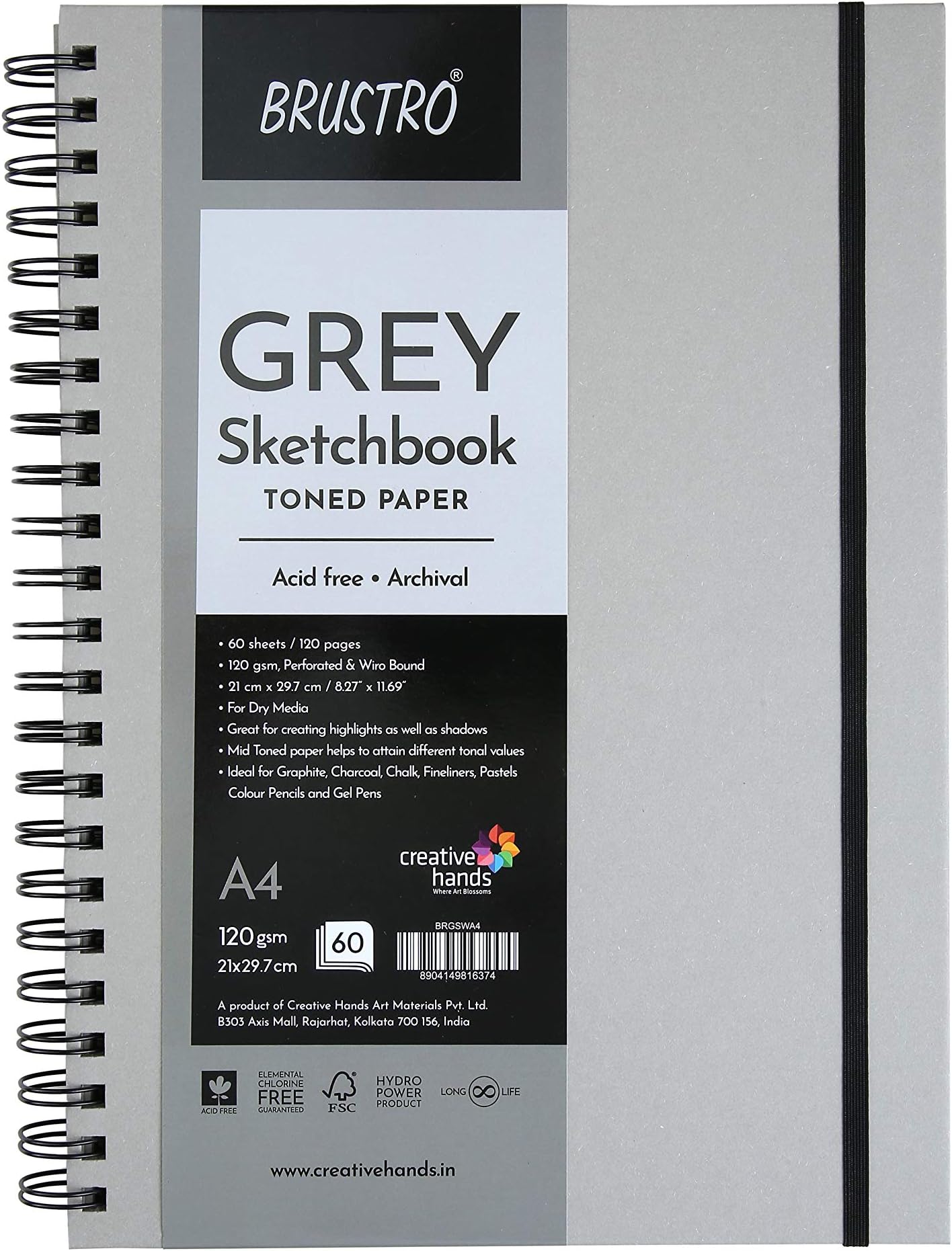 BRUSTRO Toned Paper - Grey Sketchbook | A4, 120 GSM | 60 Sheets/120 ...